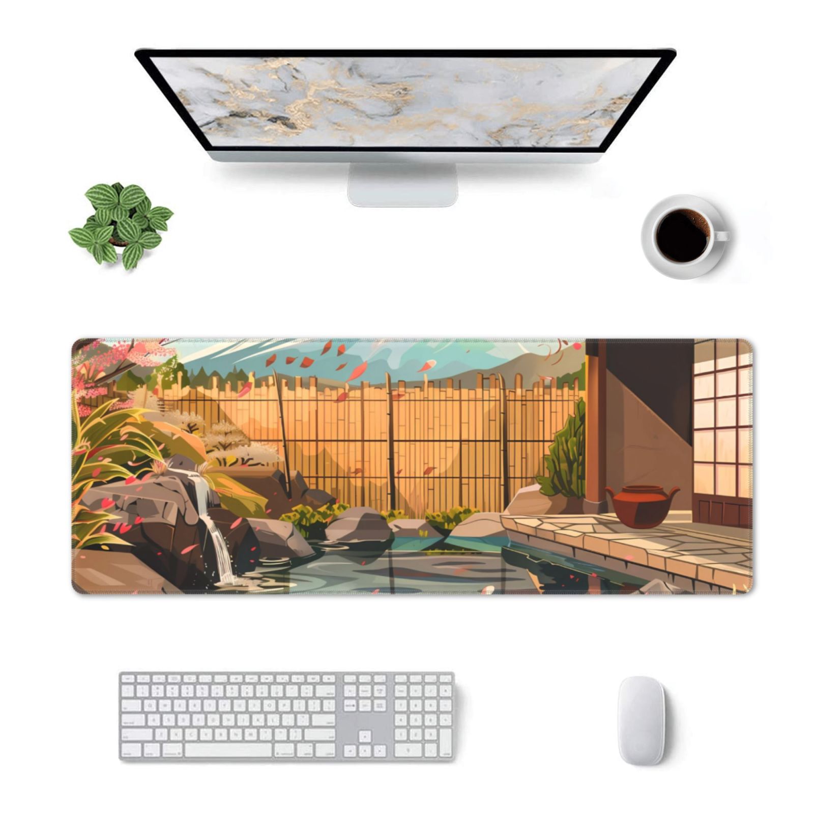 Pofeuu Tranquil Garden Landscape Print Desk Mat for Keyboard and Mouse ...