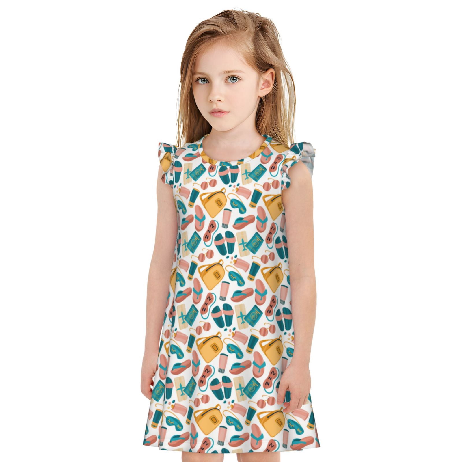 Pofeuu Travel Elements Print Girls Nightgowns, Nightgown Princess ...
