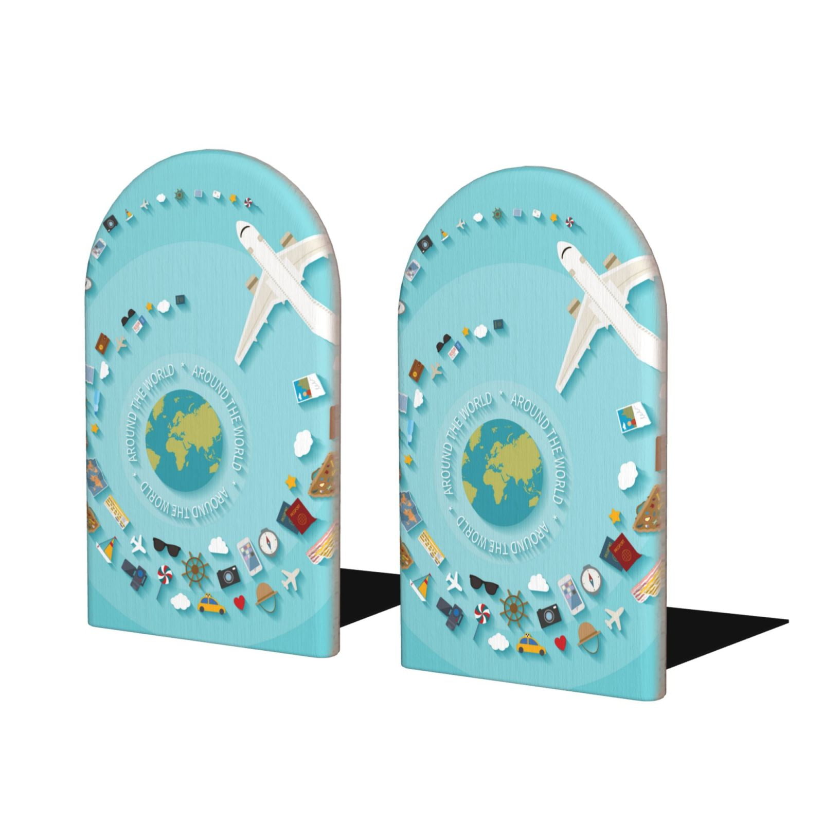 Pofeuu Travelling on Airplane Print Large Bookend Hold Heavy Books ...