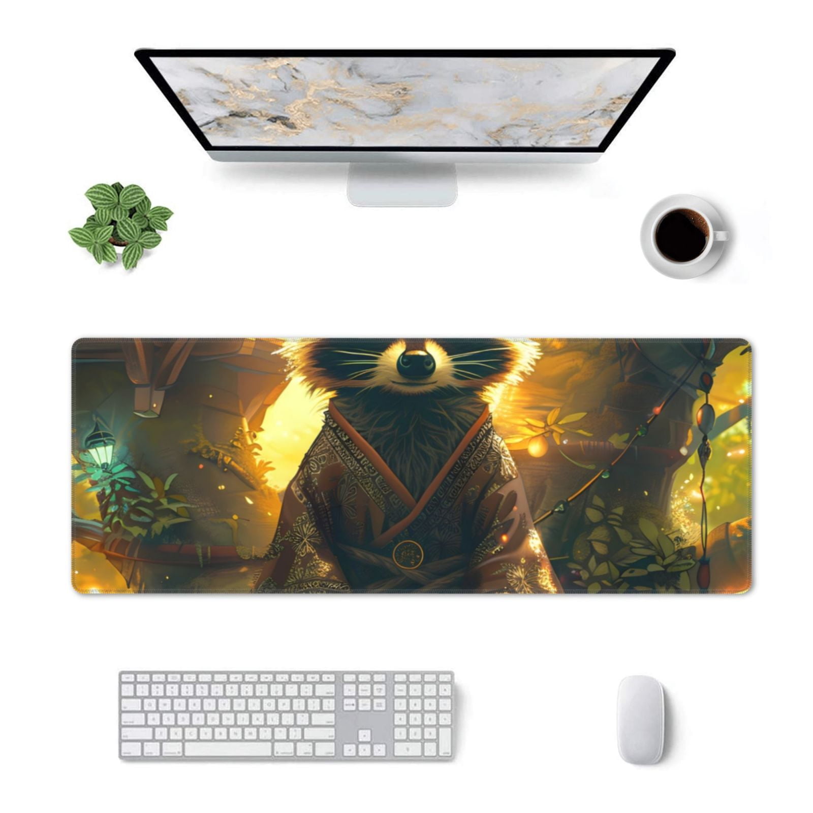 Pofeuu Tree Meditating Raccoon Print Desk Mat for Keyboard and Mouse ...
