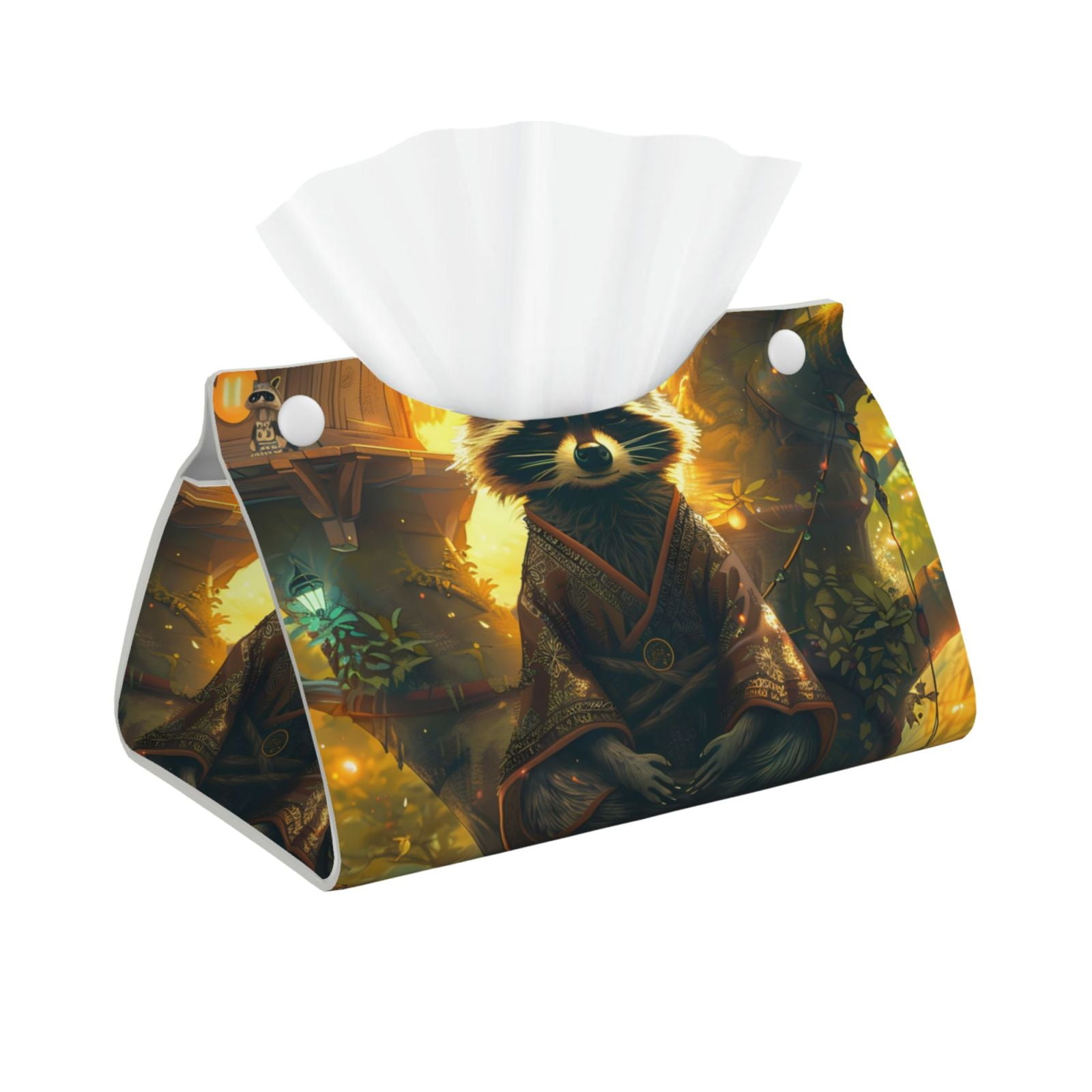Pofeuu Tree Meditating Raccoon Print Tissue Box Cover, Modern ...