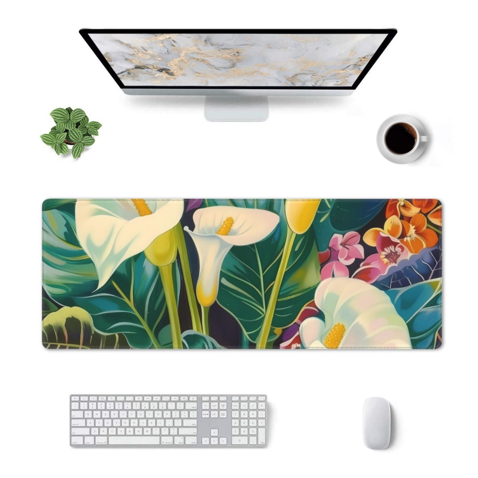 Pofeuu Tropical Floral Jungle Print Desk Mat for Keyboard and Mouse ...