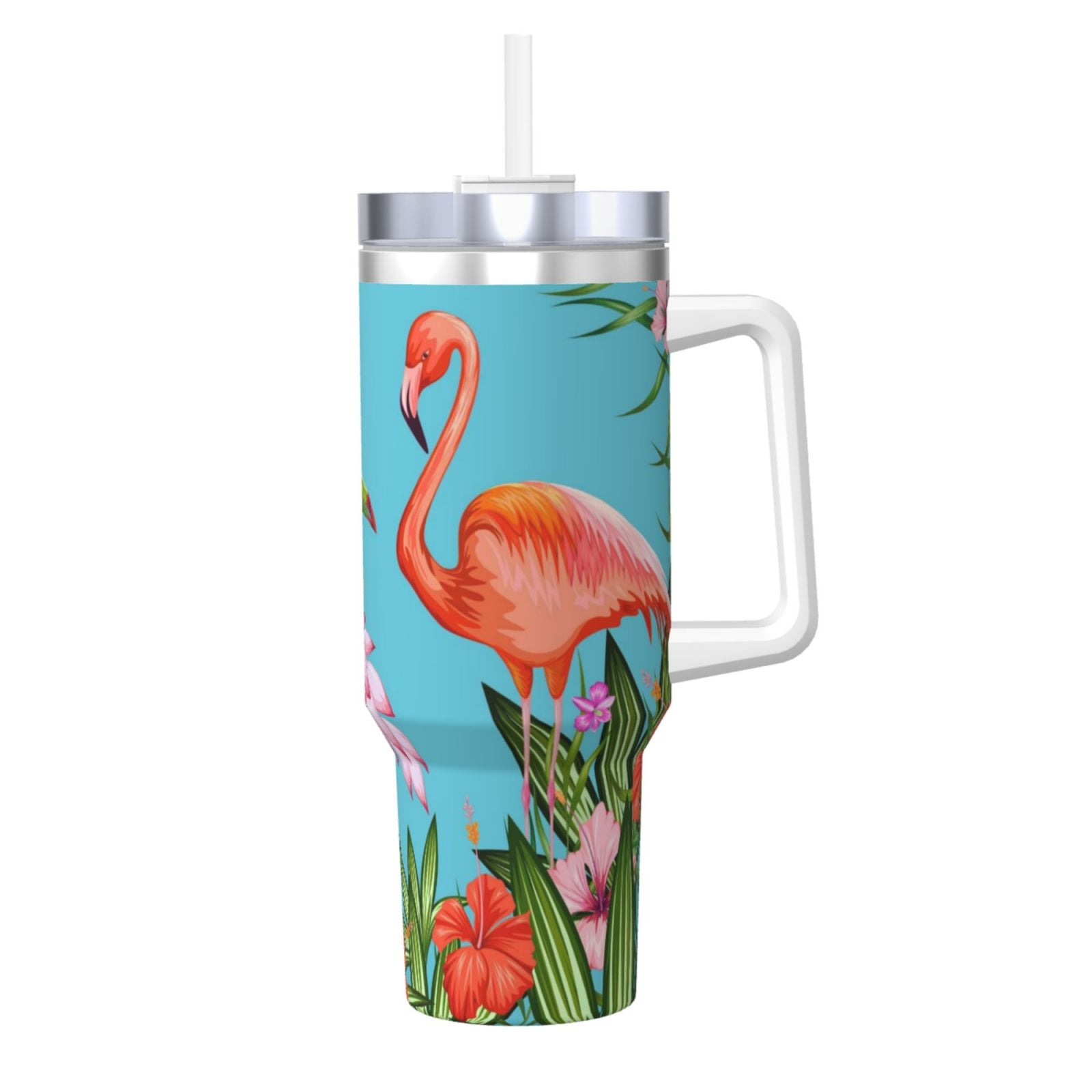 Pofeuu Tropical Jungle Flamingo Print 40oz Ice Bully With Handle And ...