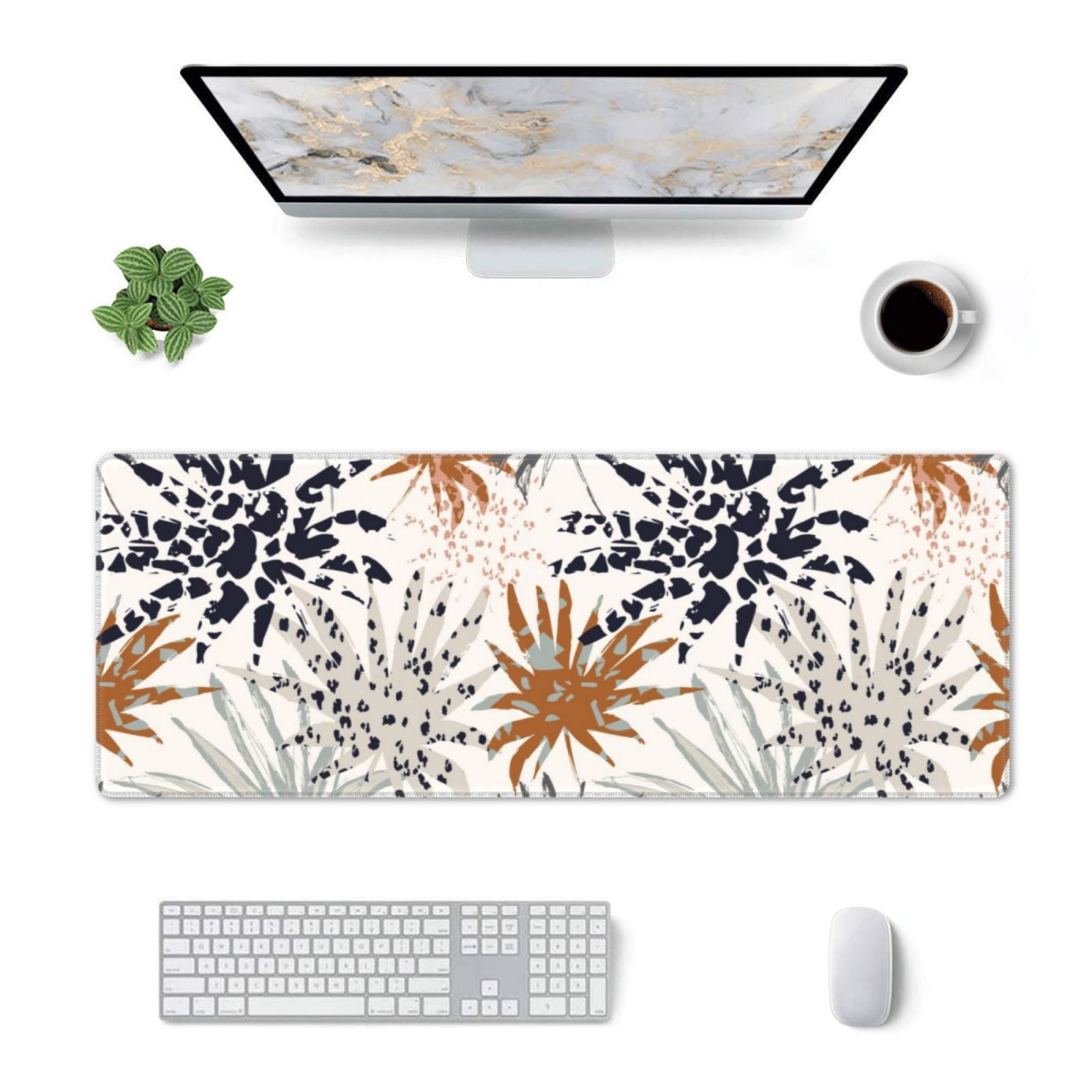 Pofeuu Tropical Leaves Print Desk Mat for Keyboard and Mouse，Computer ...