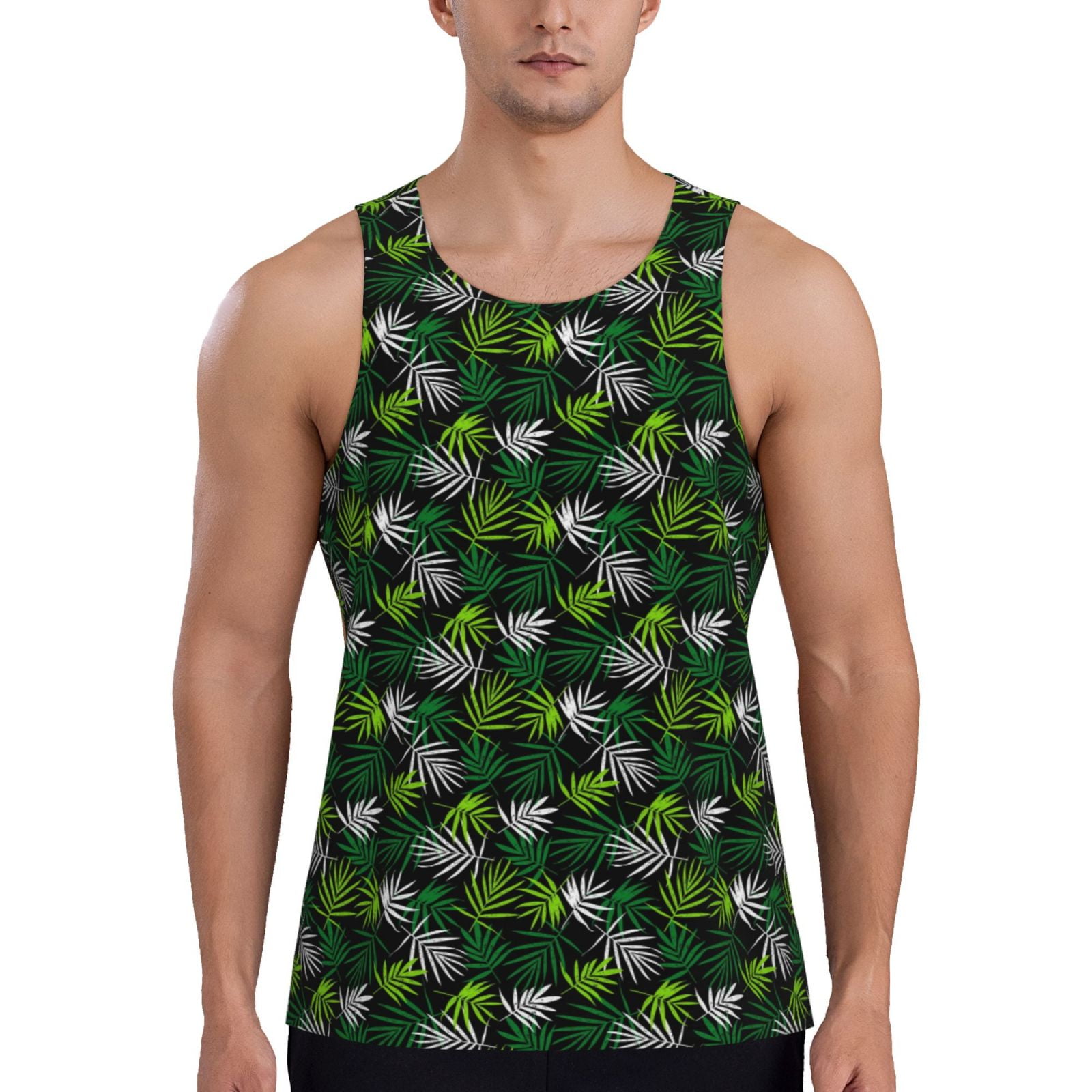 Pofeuu Tropical Leaves1 Print Men's Workout Tank Tops Sleeveless Muscle ...