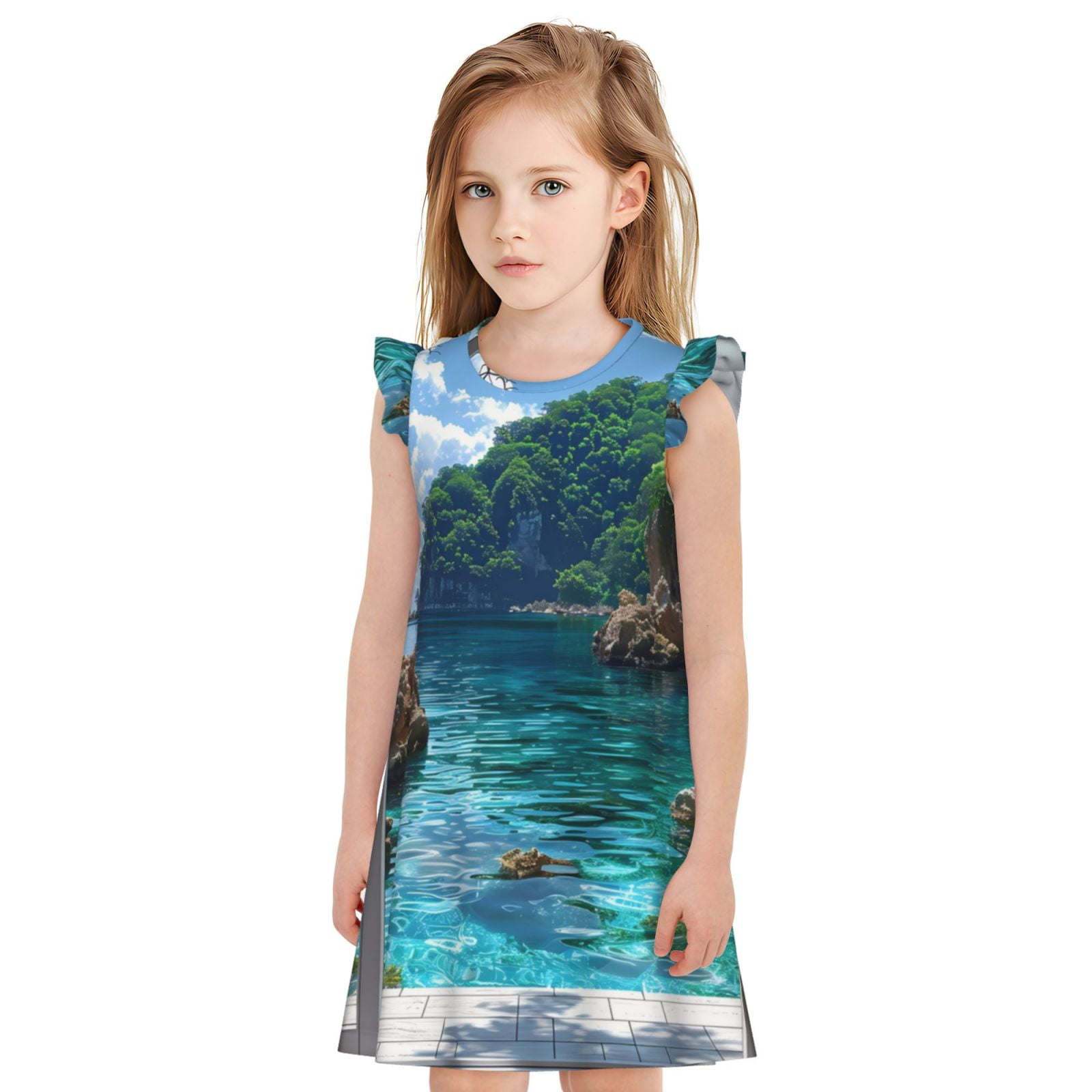 Pofeuu Tropical Paradise Window View Print Girls Nightgowns, Nightgown ...