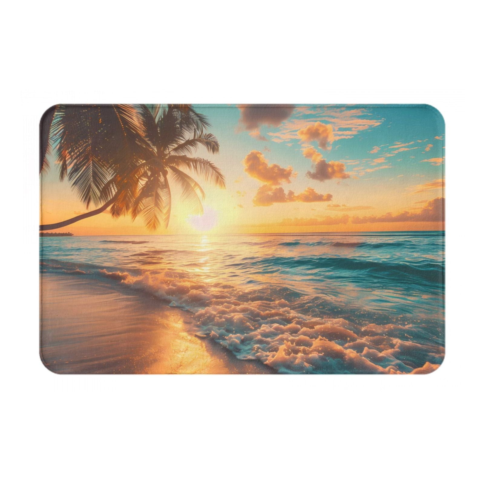 Pofeuu Tropical Sunset Beach Scene Print Flannel Doormats Rug16"x24"Rug ...
