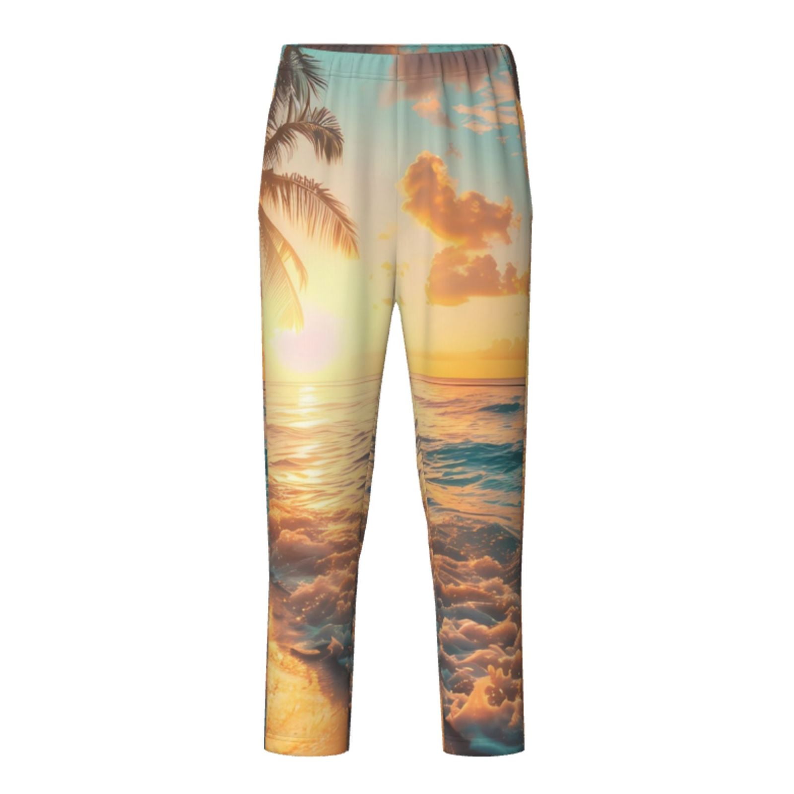 Pofeuu Tropical Sunset Beach Scene Print Teenagers' Pajama Pants, Soft ...