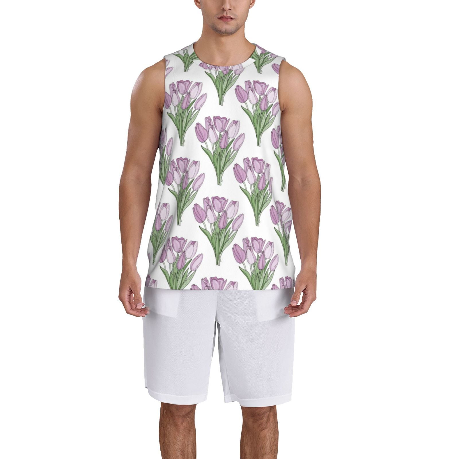 Pofeuu Tulips Flowers Print Basketball Jersey, Shirts for Men Youth ...