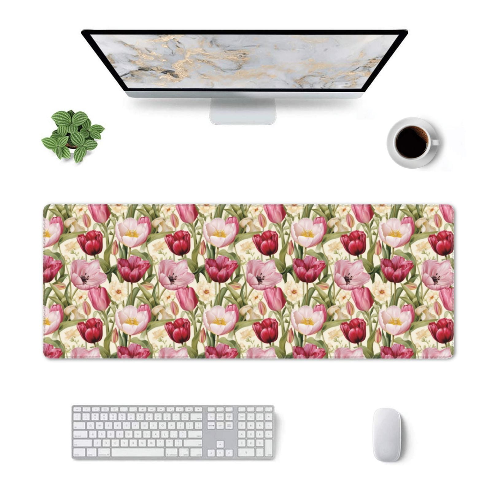Pofeuu Tulips Flowers Print Desk Mat for Keyboard and Mouse，Computer ...