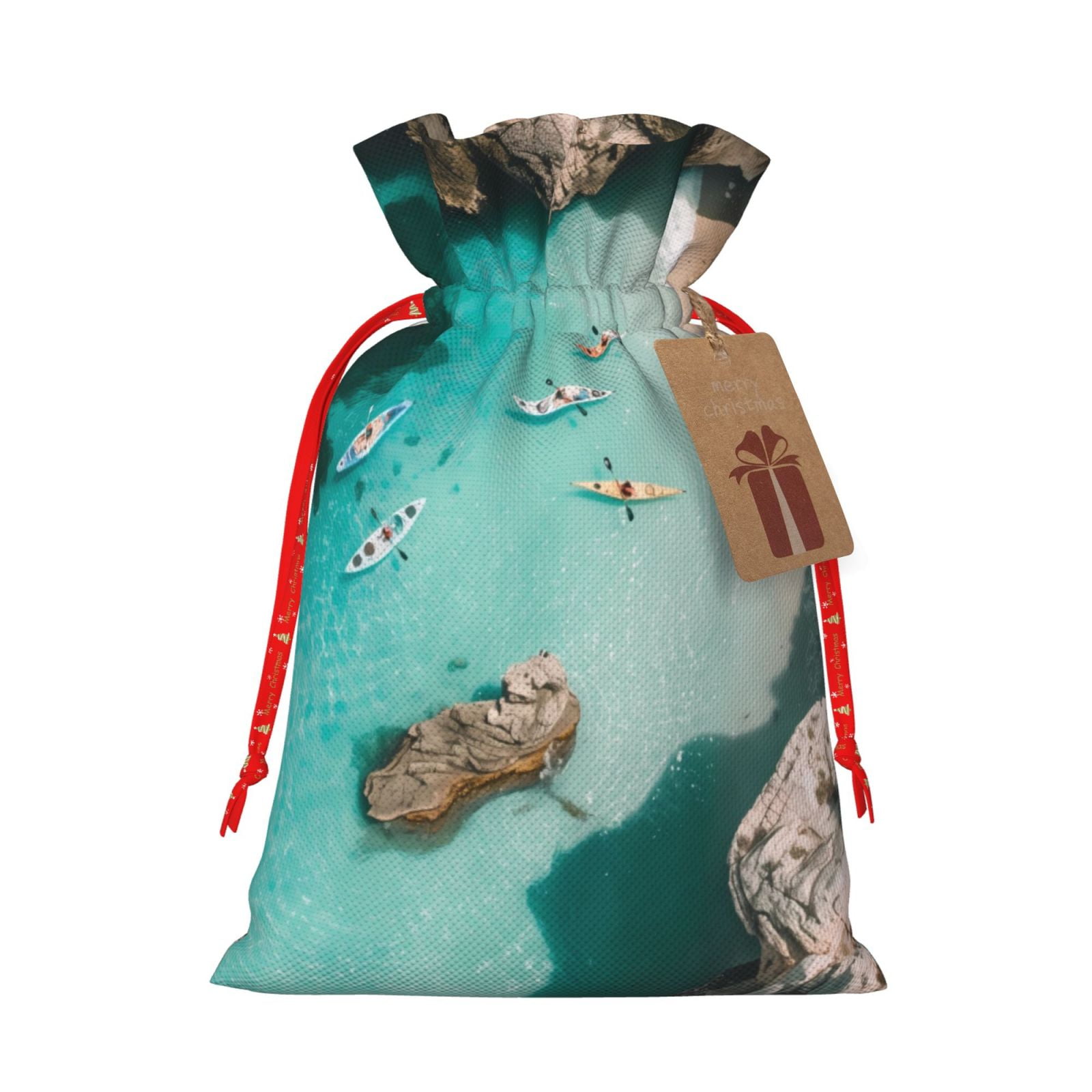Pofeuu Turquoise Beach Kayaking Print Burlap Bags with Drawstrings ...