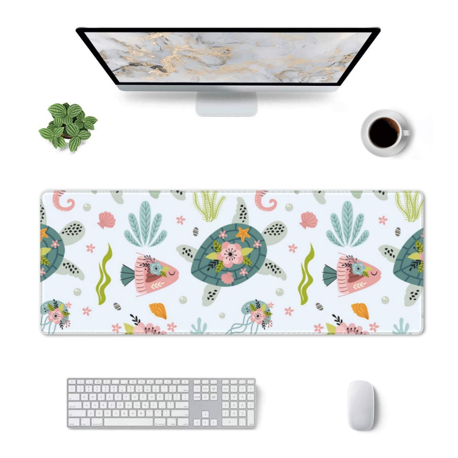 Pofeuu Turtle and Sea Life Print Desk Mat for Keyboard and Mouse ...