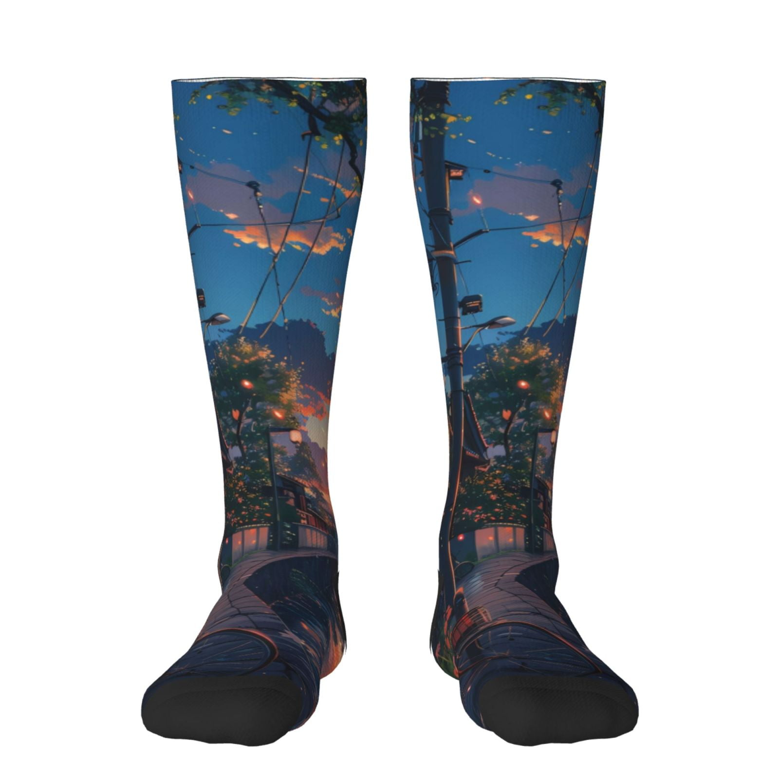 Pofeuu Twilight Canal Reflection Print Stockings, Adult Running Hiking ...