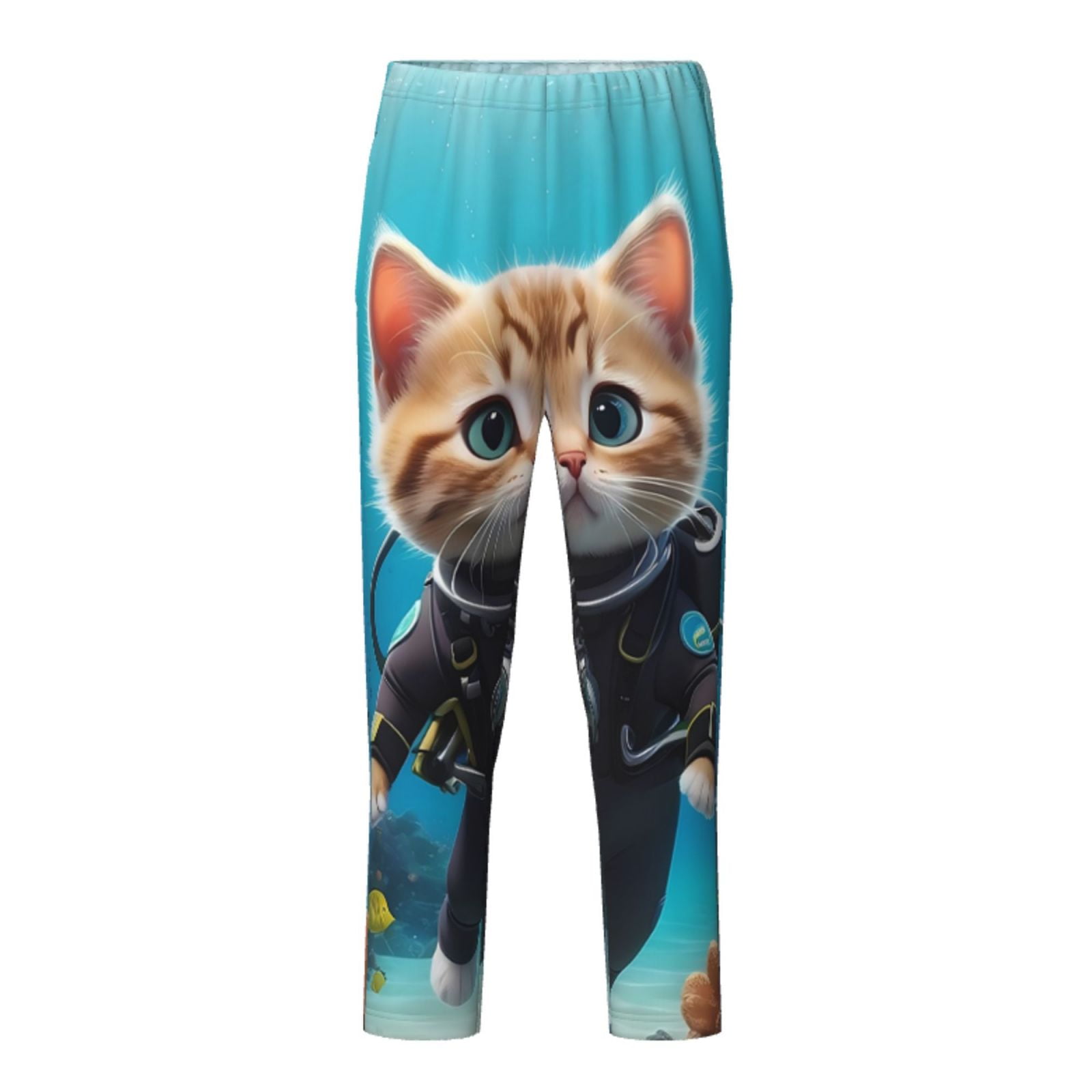 Pofeuu Underwater Diving Cat Print Teenagers' Pajama Pants, Soft Lounge ...