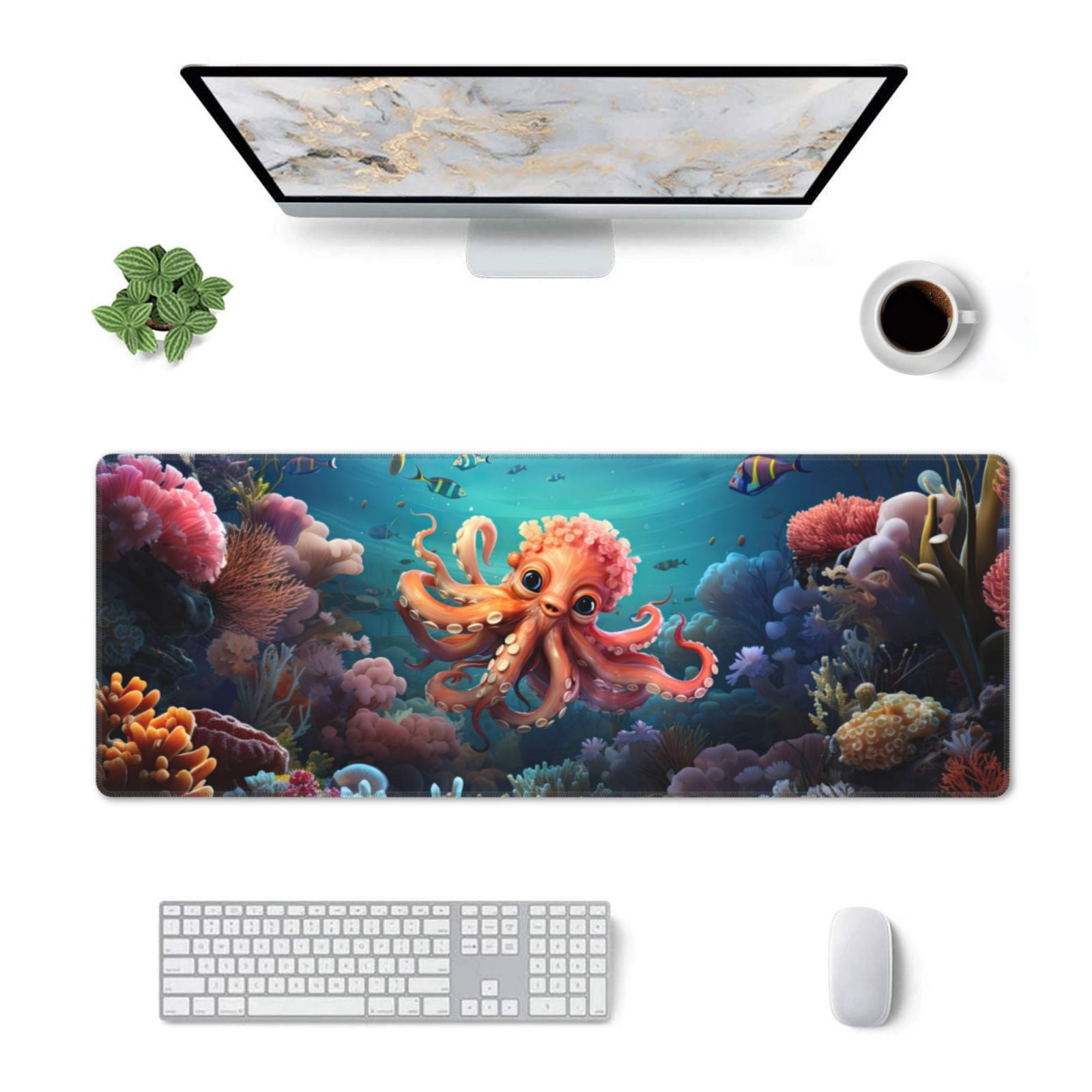 Pofeuu Underwater Plant Octopus Print Desk Mat for Keyboard and Mouse ...