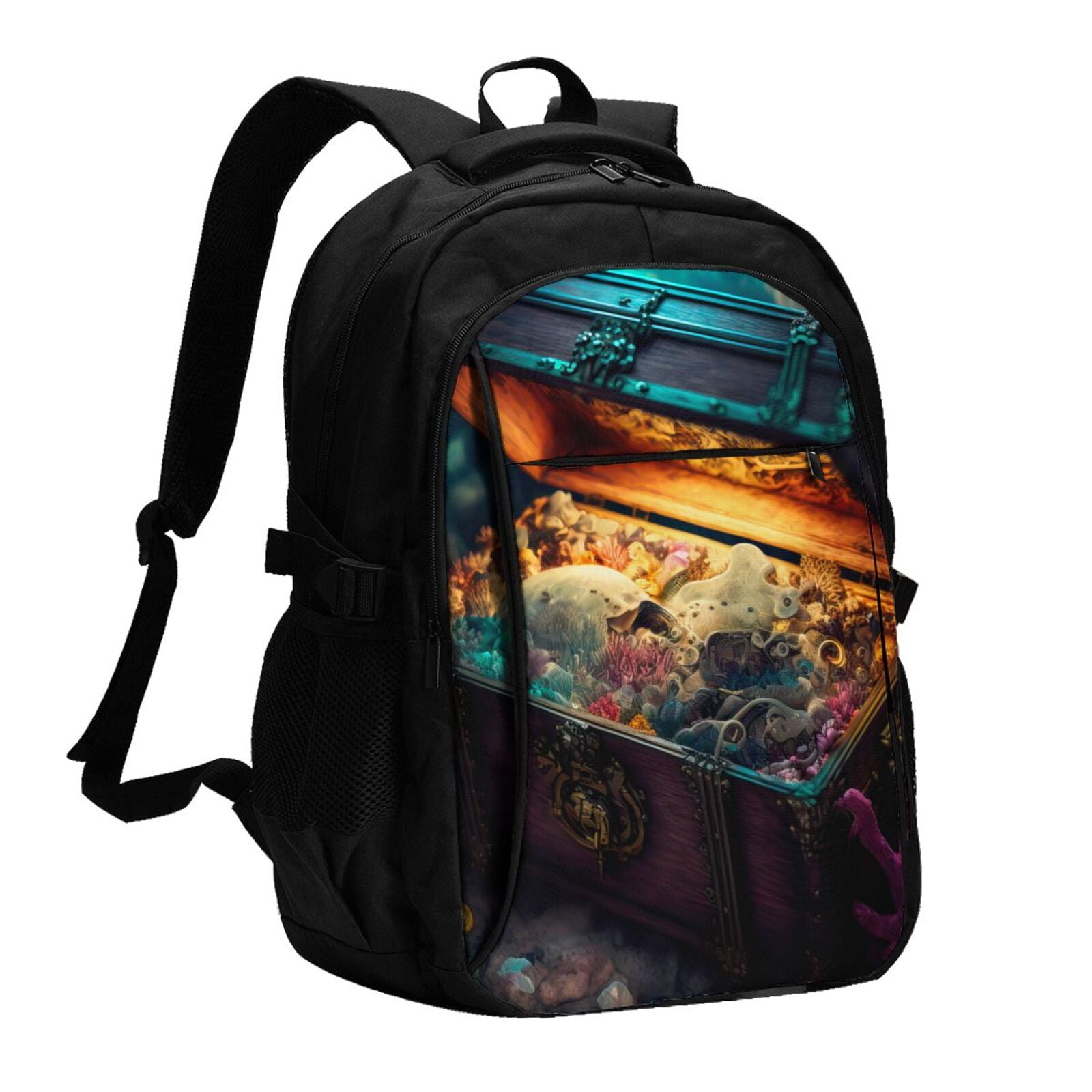 Pofeuu Underwater Treasure Chest Print Storage Laptop Backpack with USB ...