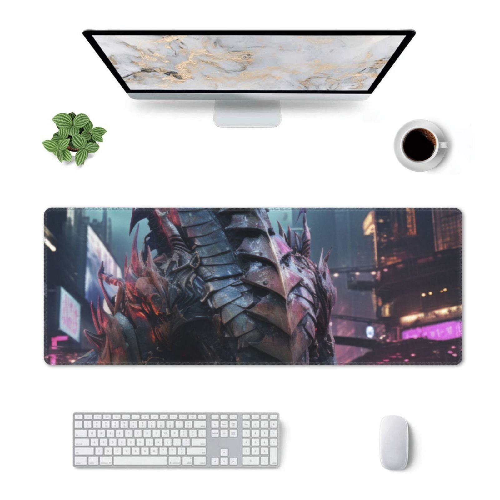 Pofeuu Urban Mechanical Dragon Print Desk Mat for Keyboard and Mouse ...