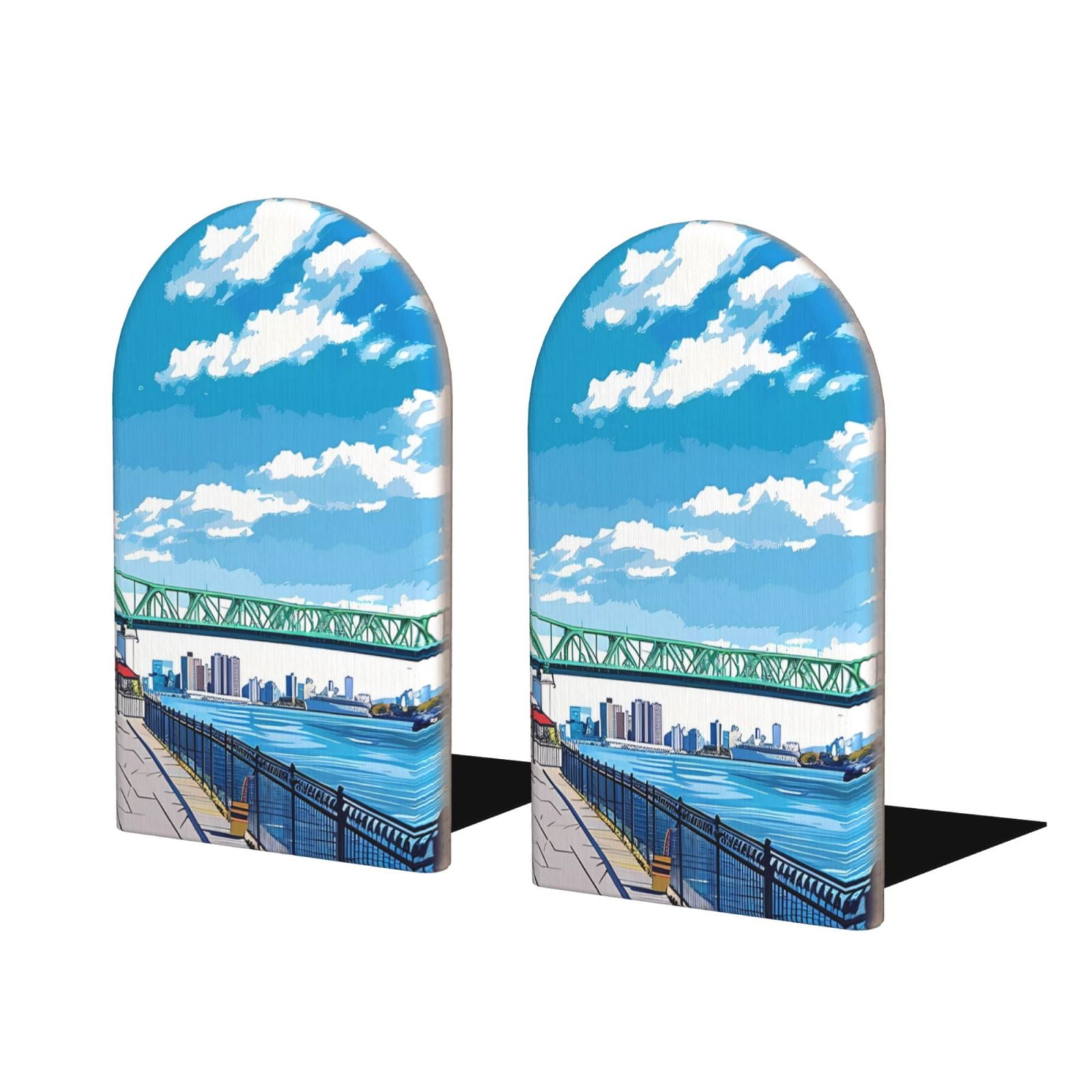 Pofeuu Urban Riverside Clock Tower Print Large Bookend Hold Heavy Books ...