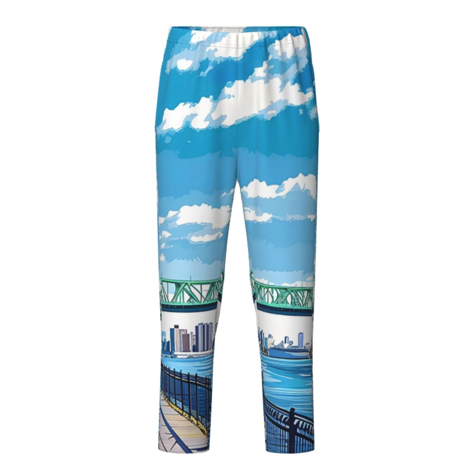 Pofeuu Urban Riverside Clock Tower Print Teenagers' Pajama Pants, Soft ...