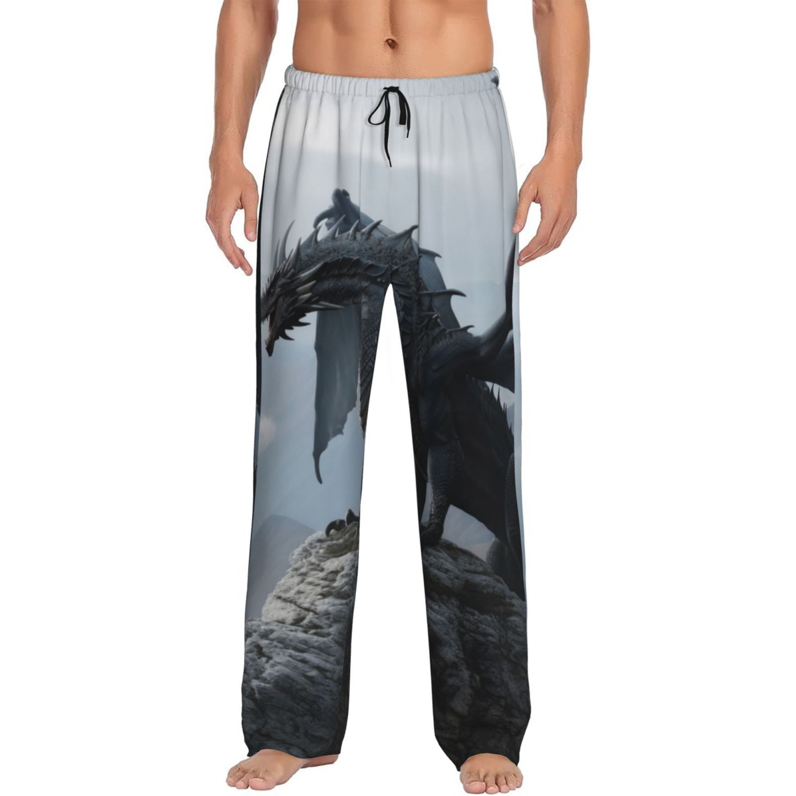 Pofeuu Valley Gray Dragon Print Men's Pajama Pants, Soft Lounge Pajama ...