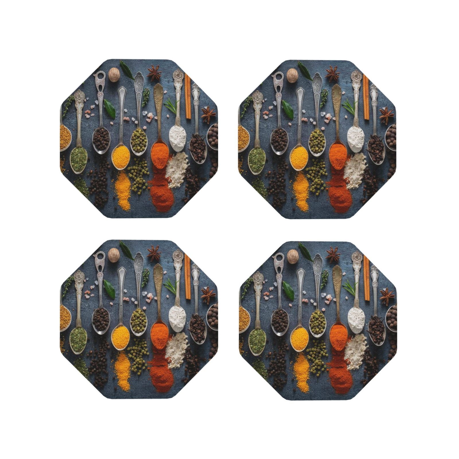 Pofeuu Various Herbs And Spices In Spoons Print Coasters for Drinks ...