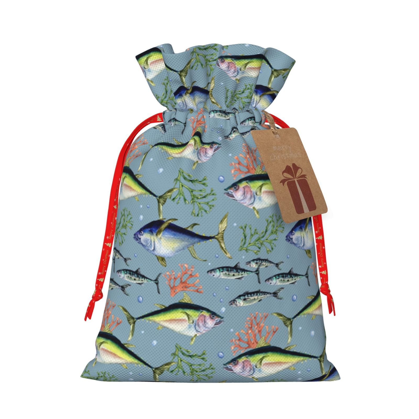 Pofeuu Various Wild Sea Fish Print Burlap Bags with Drawstrings ...