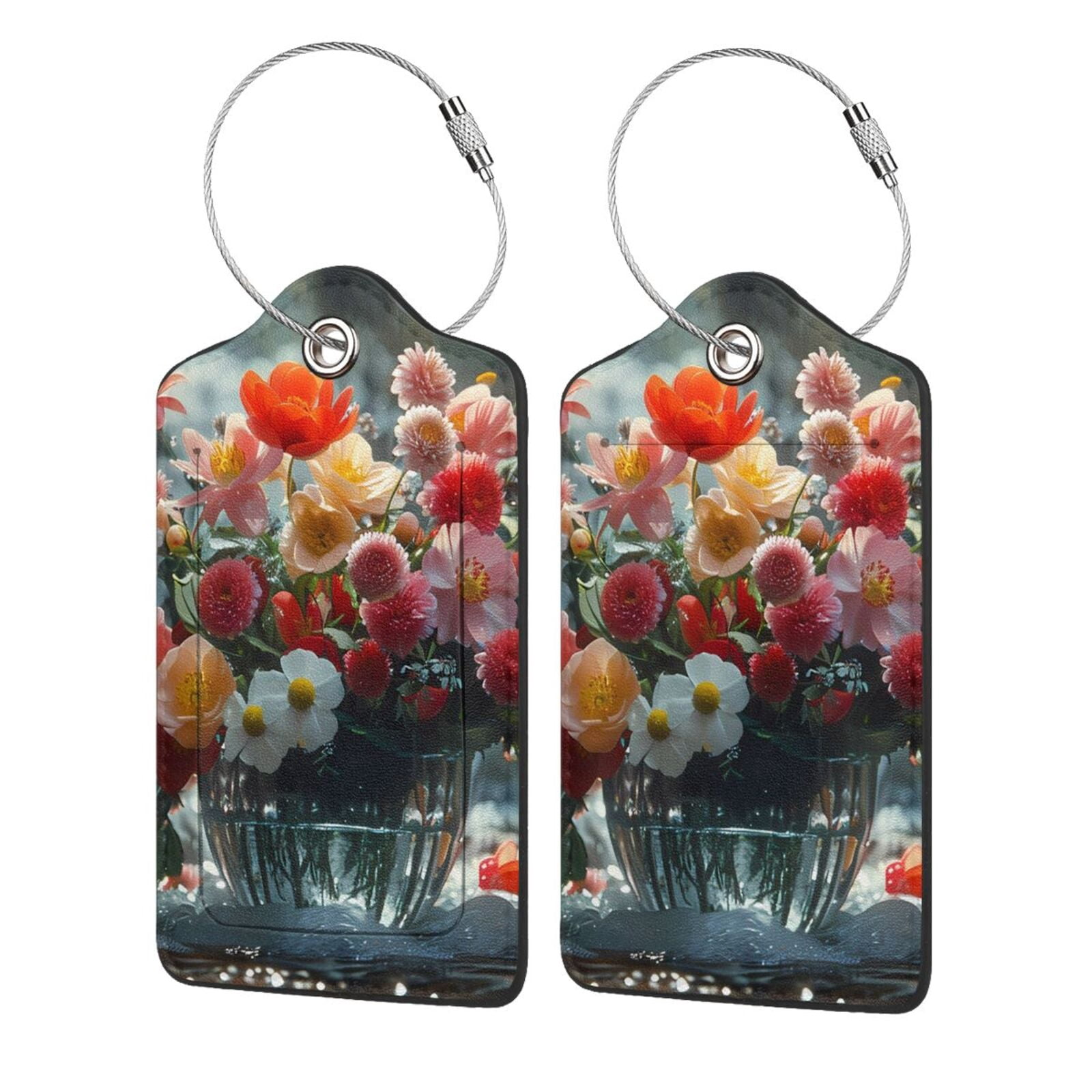 Pofeuu Vibrant Bouquet Waterfall Print Luggage Tags, Privacy Cover ID ...