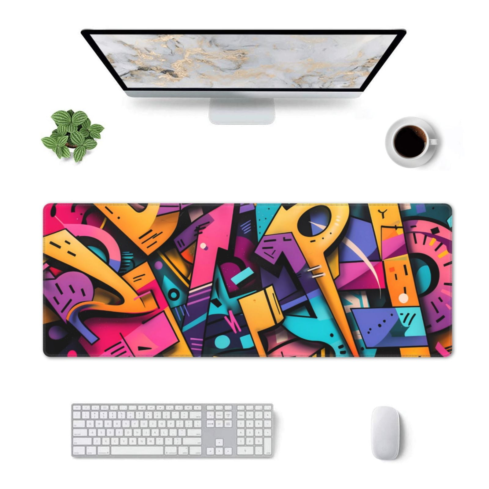 Pofeuu Vibrant Graffiti Urban Art Print Desk Mat for Keyboard and Mouse ...