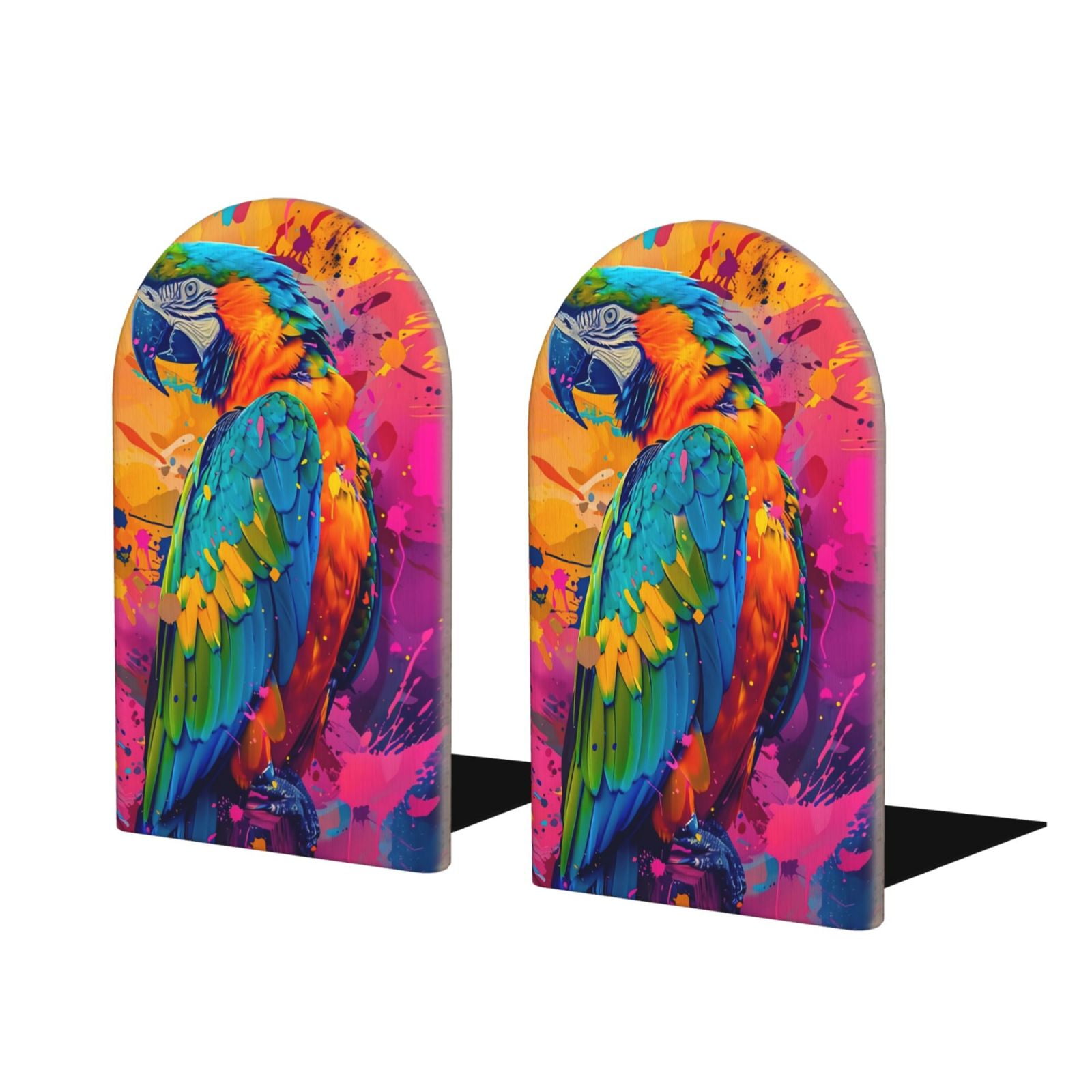 Pofeuu Vibrant Parrot Splash Art Print Large Bookend Hold Heavy Books ...
