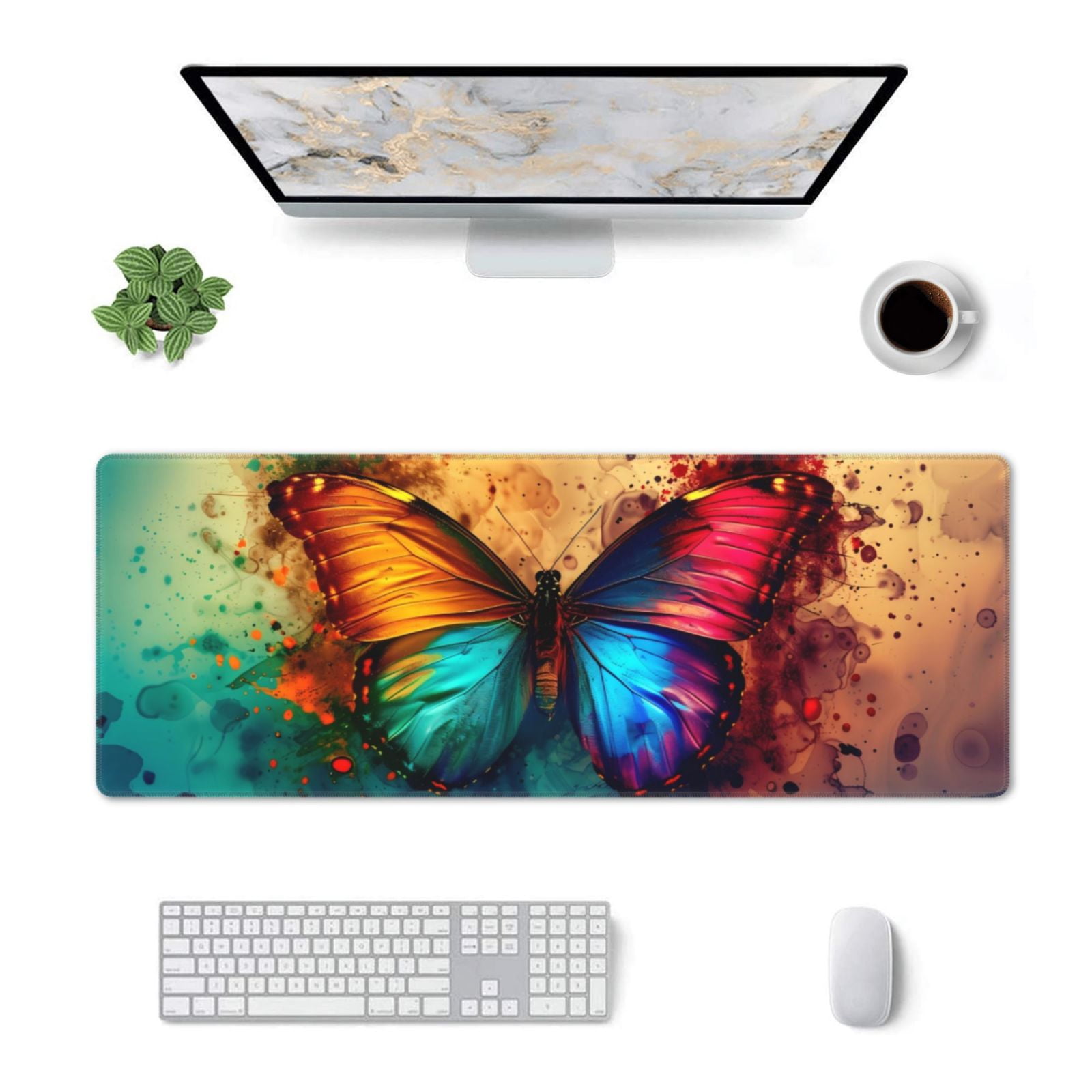 Pofeuu Vibrant Rainbow Butterfly A Print Desk Mat for Keyboard and ...