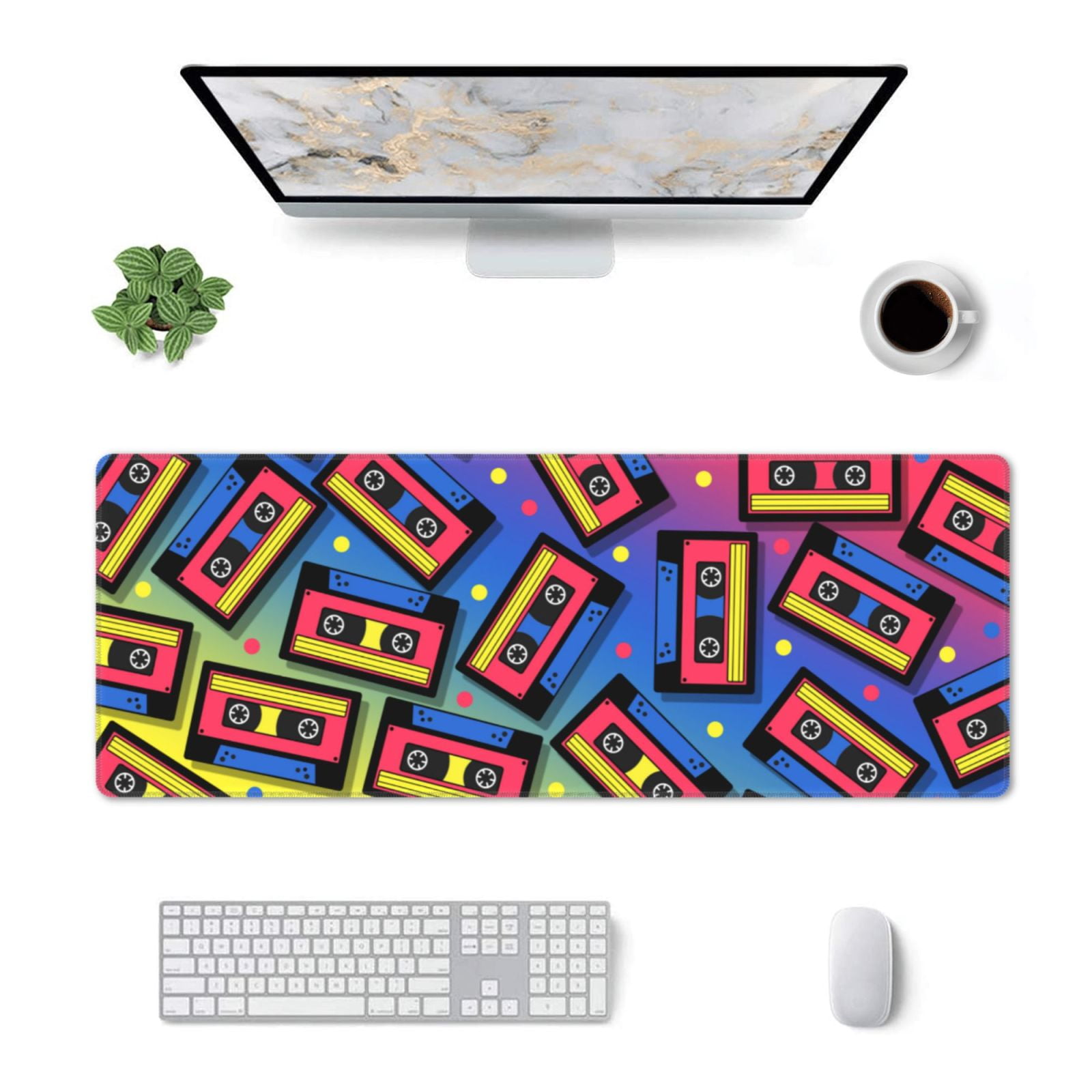 Pofeuu Vintage Audio Cassettes Print Desk Mat for Keyboard and Mouse ...