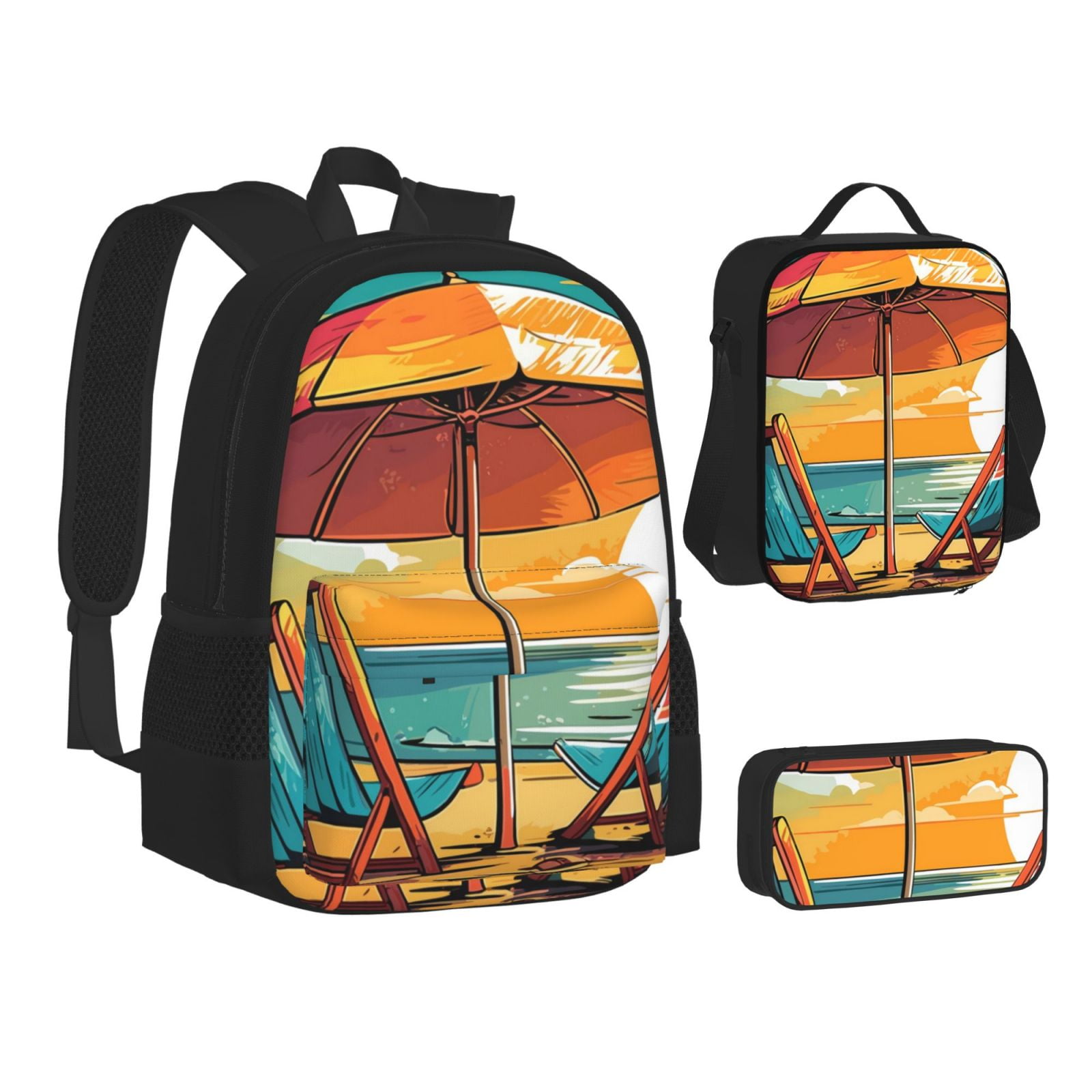 Pofeuu Vintage Beach Sunset Print Backpack Travel Backpacks With Lunch ...