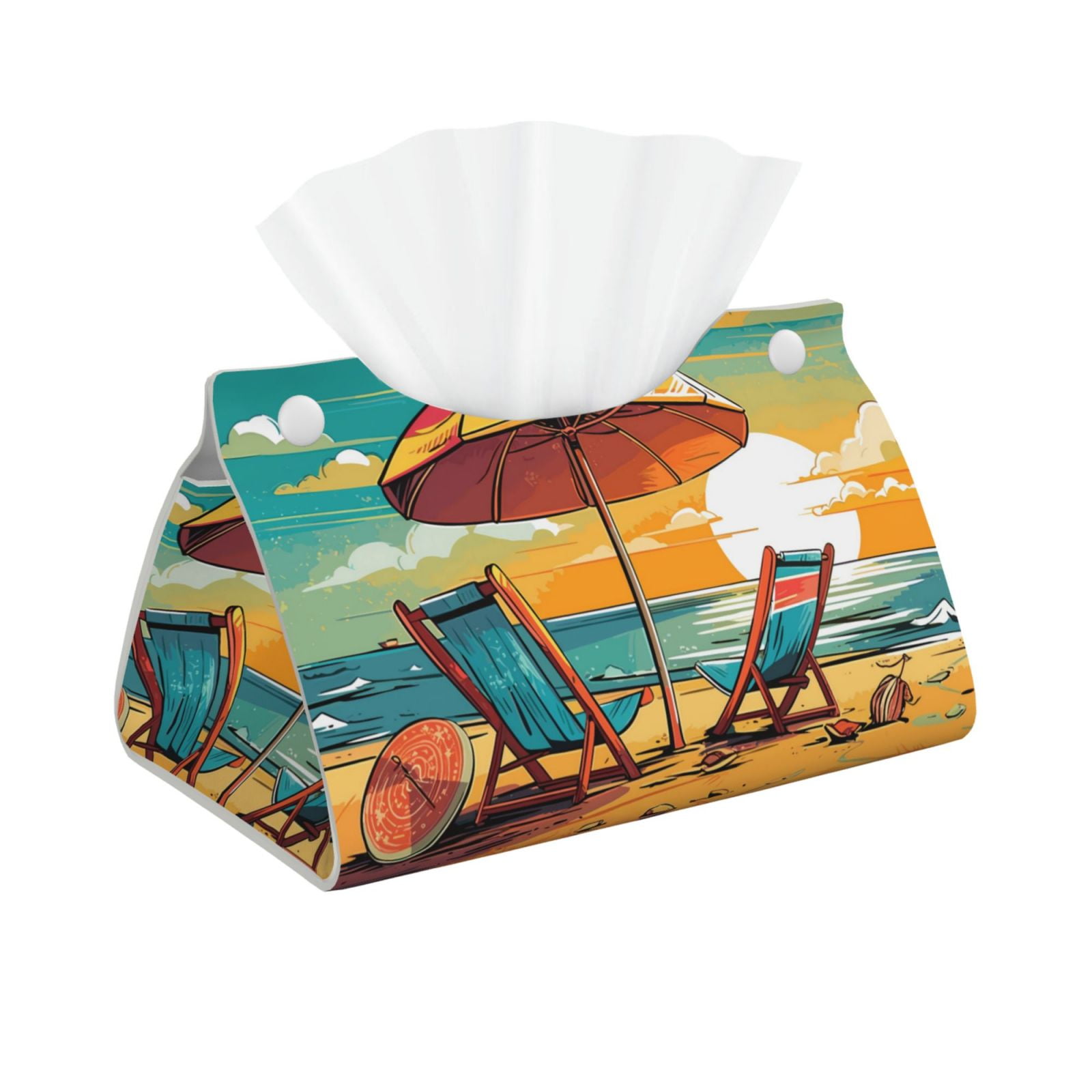 Pofeuu Vintage Beach Sunset Print Tissue Box Cover, Modern Decorative ...