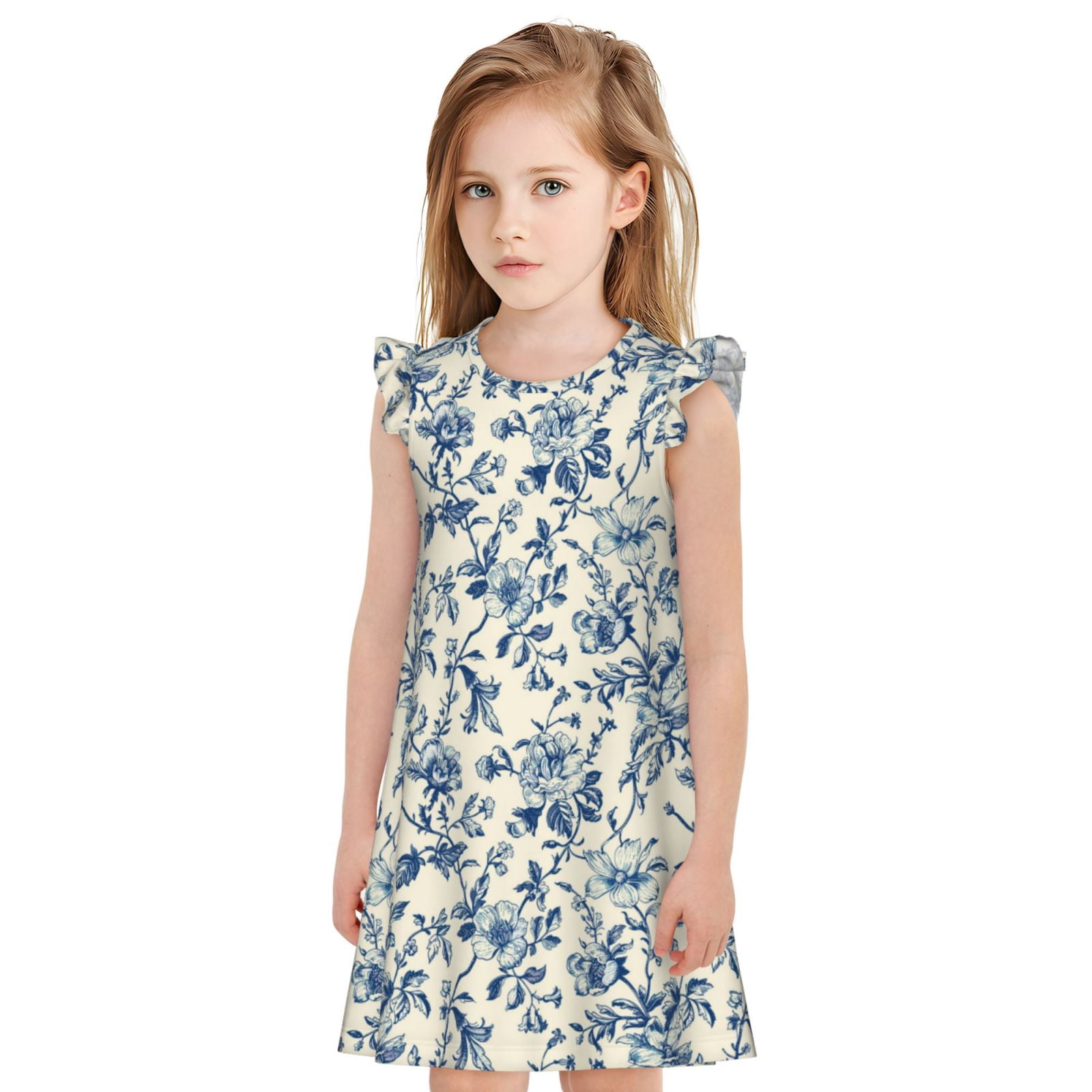 Pofeuu Vintage Blue Floral Print Girls Nightgowns, Nightgown Princess ...