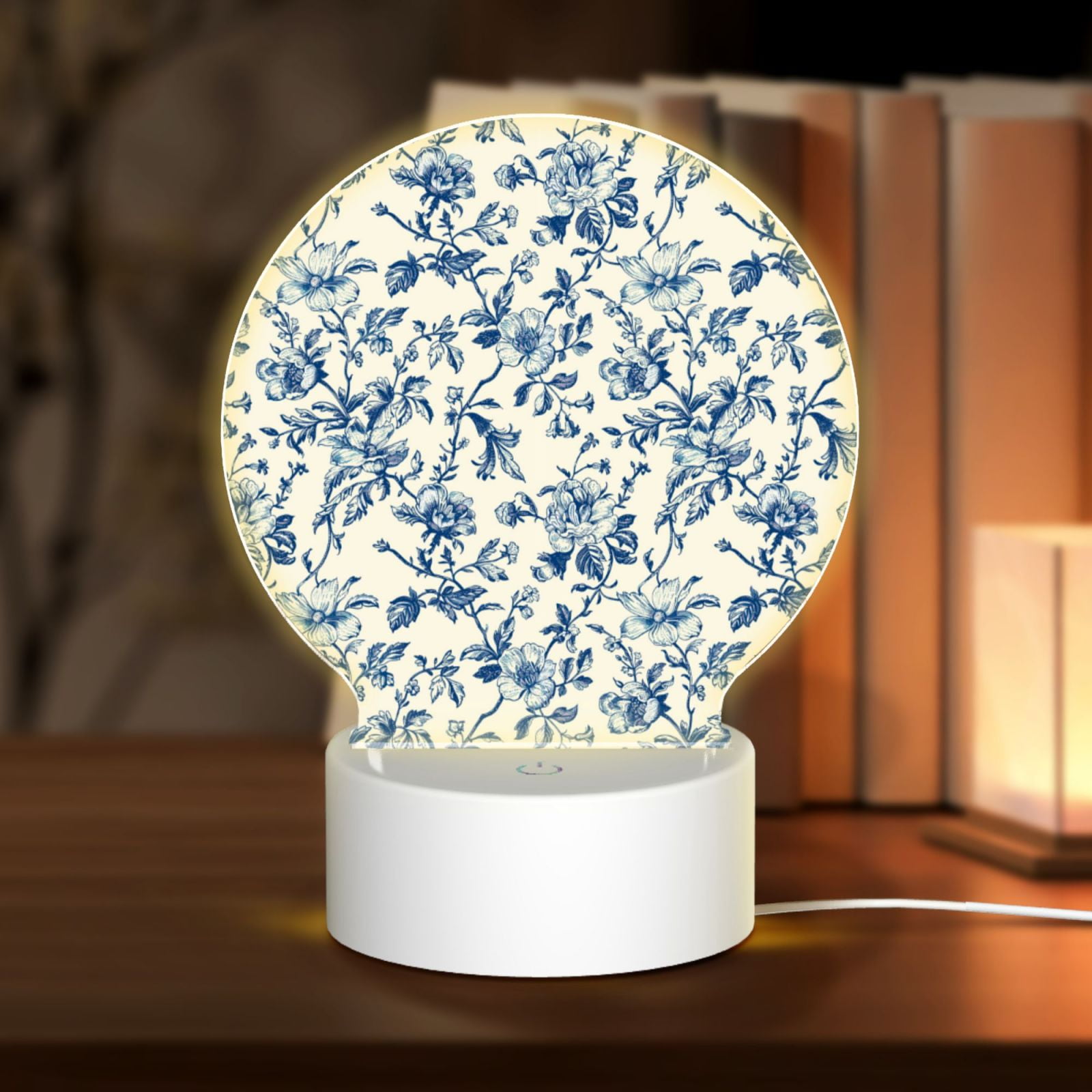 Pofeuu Vintage Blue Floral Print LED Christmas Night Light Lamp Base ...