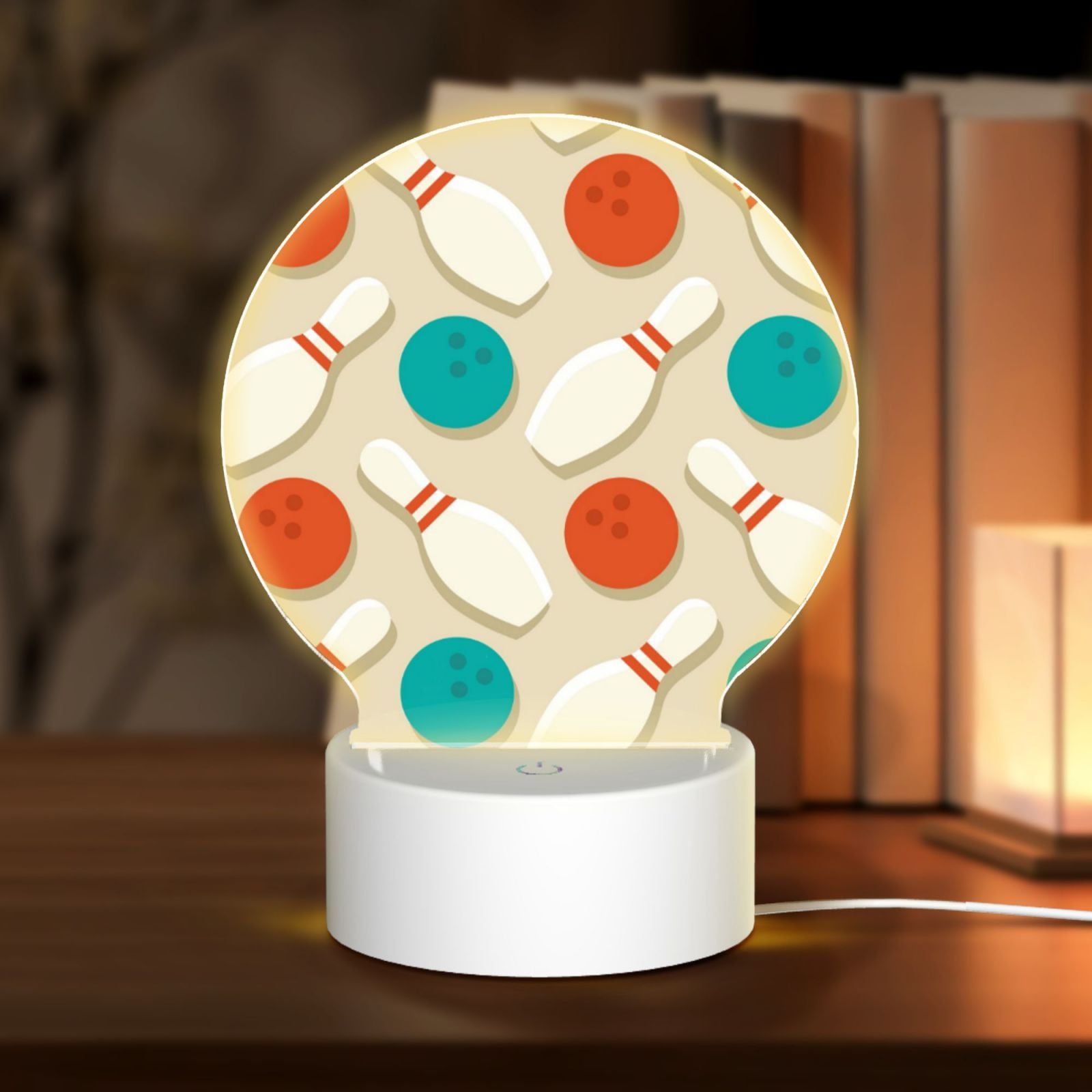 Pofeuu Vintage Bowling Print LED Christmas Night Light Lamp Base Gift ...
