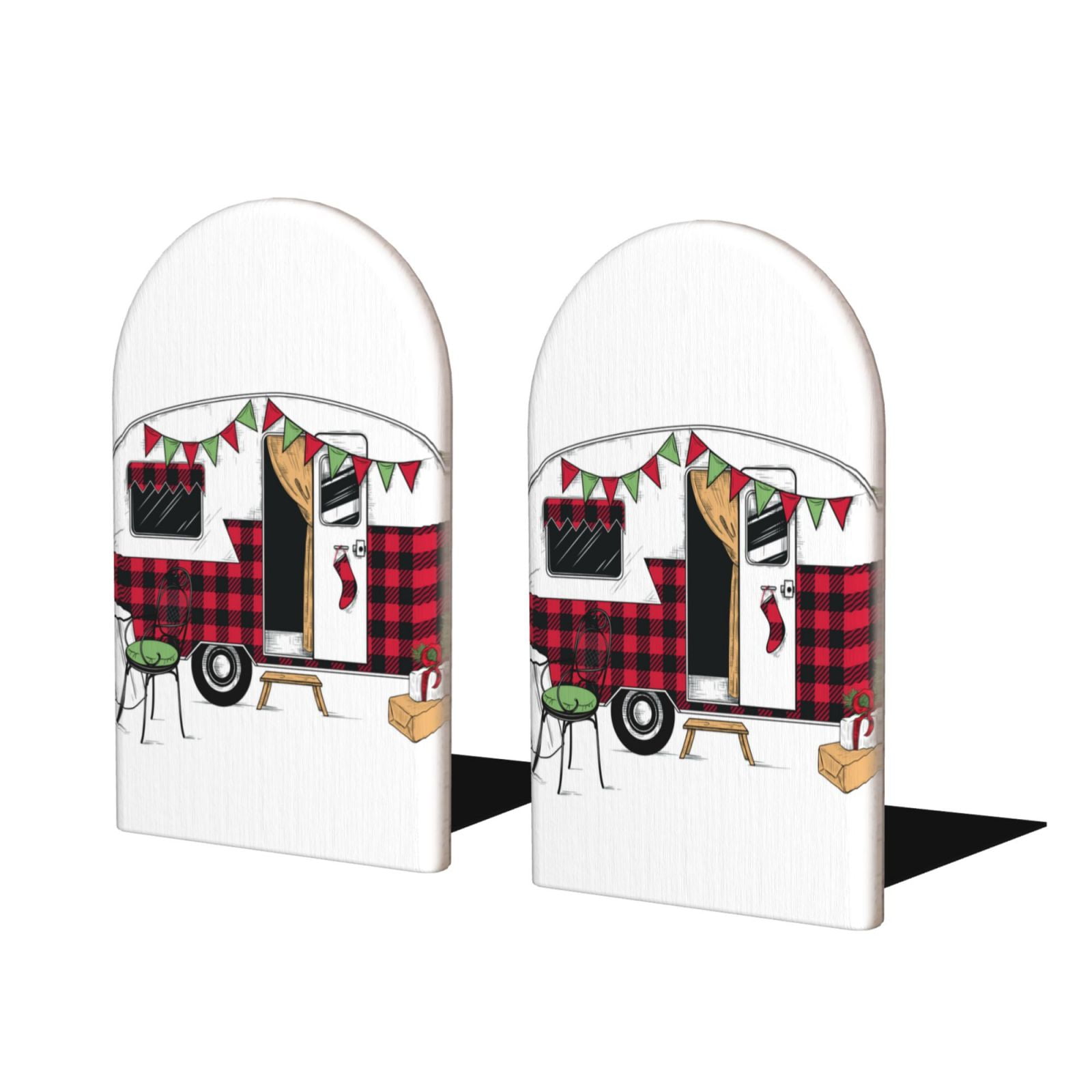 Pofeuu Vintage Buffalo Plaid Christmas Camper Print Large Bookend Hold ...