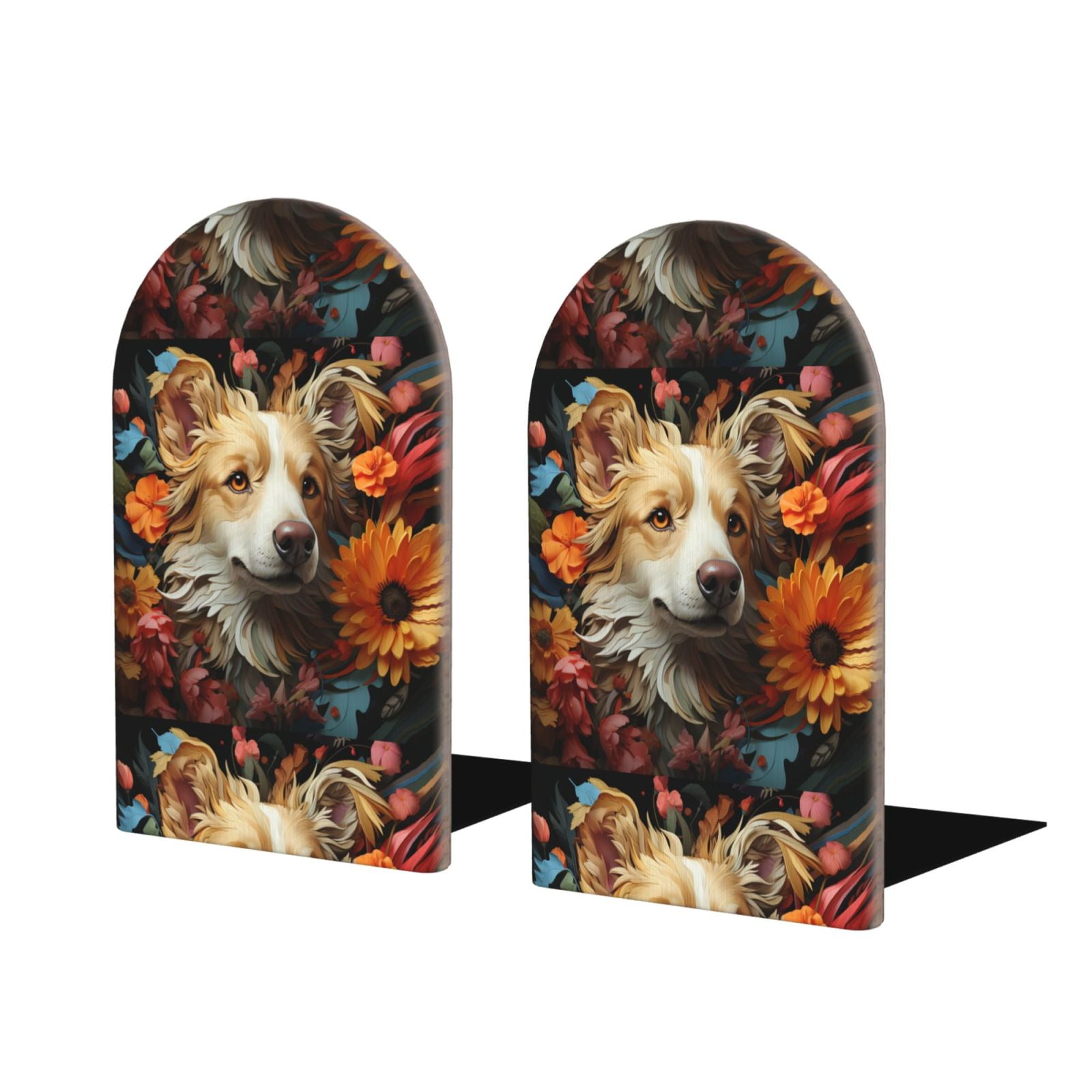 Pofeuu Vintage Colorful Flower Puppy Print Large Bookend Hold Heavy ...