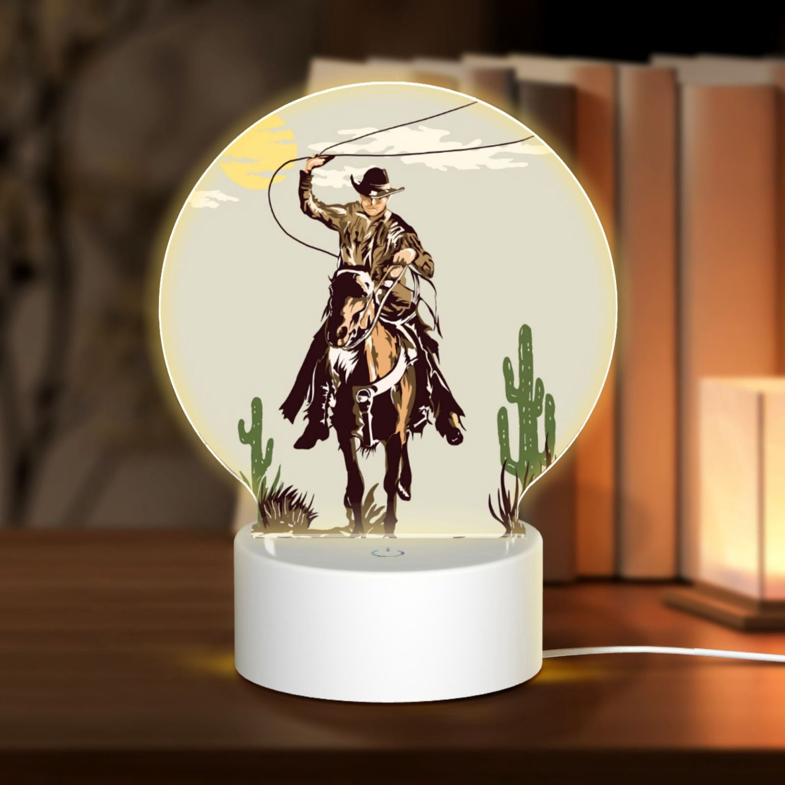Pofeuu Vintage Cowboy Riding Horse Print LED Christmas Night Light Lamp ...