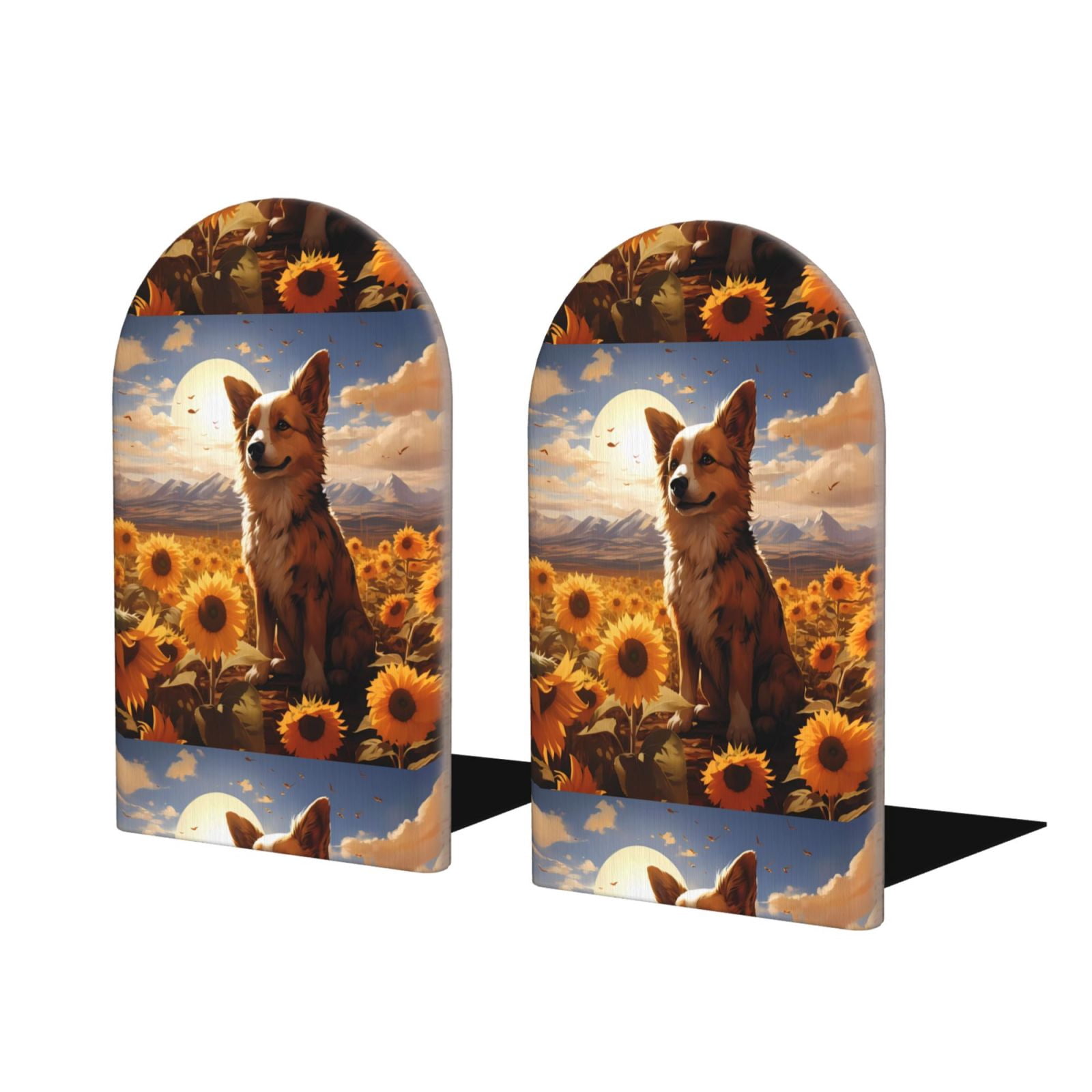 Pofeuu Vintage Cute Corgi Sunflower Print Large Bookend Hold Heavy ...