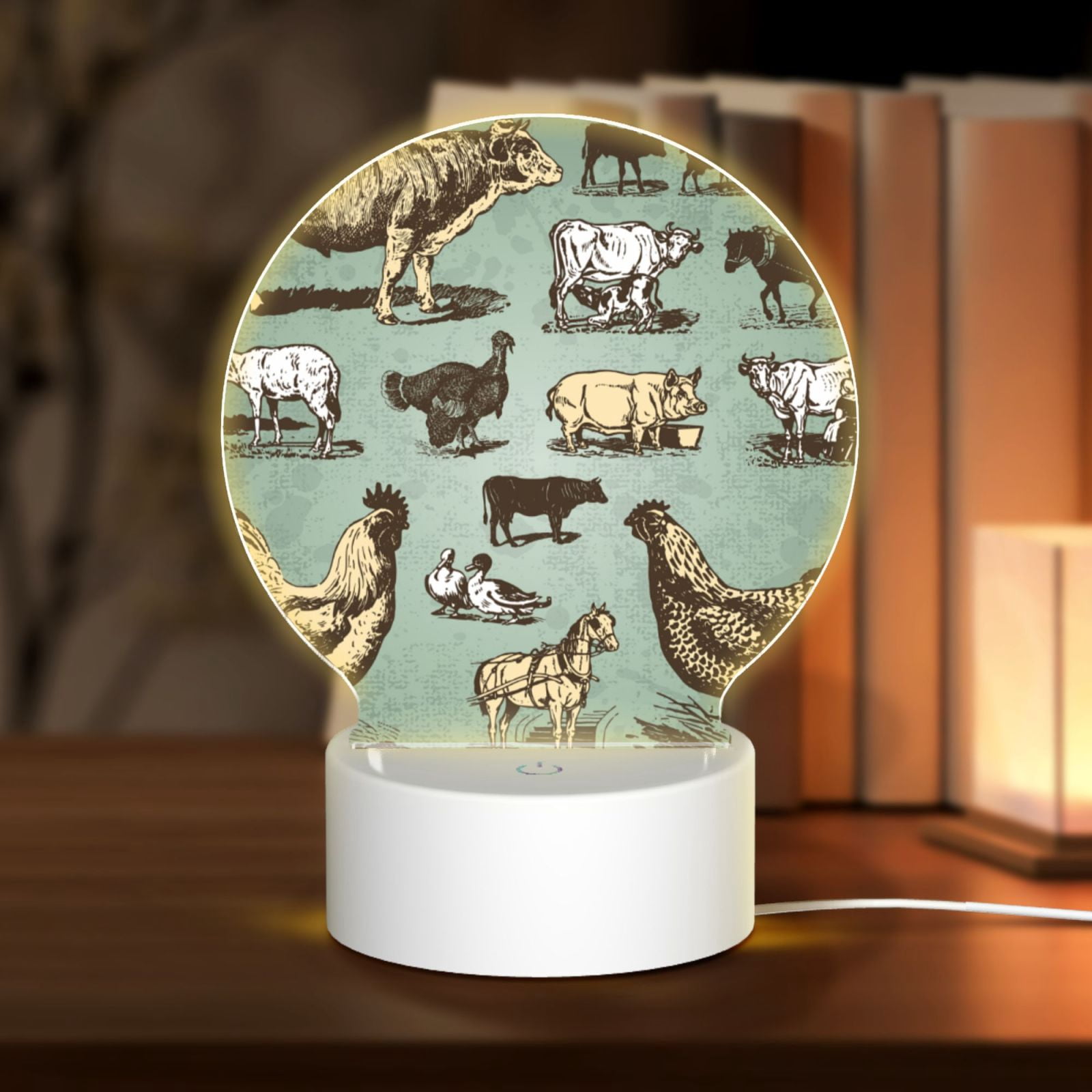 Pofeuu Vintage Farm Animals Print LED Christmas Night Light Lamp Base ...