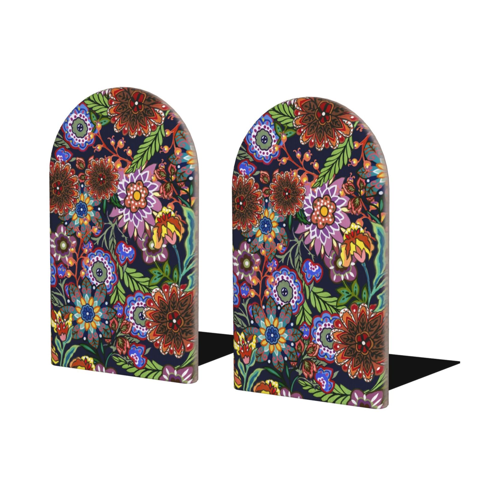 Pofeuu Vintage Floral Print Large Bookend Hold Heavy Books- Wood ...