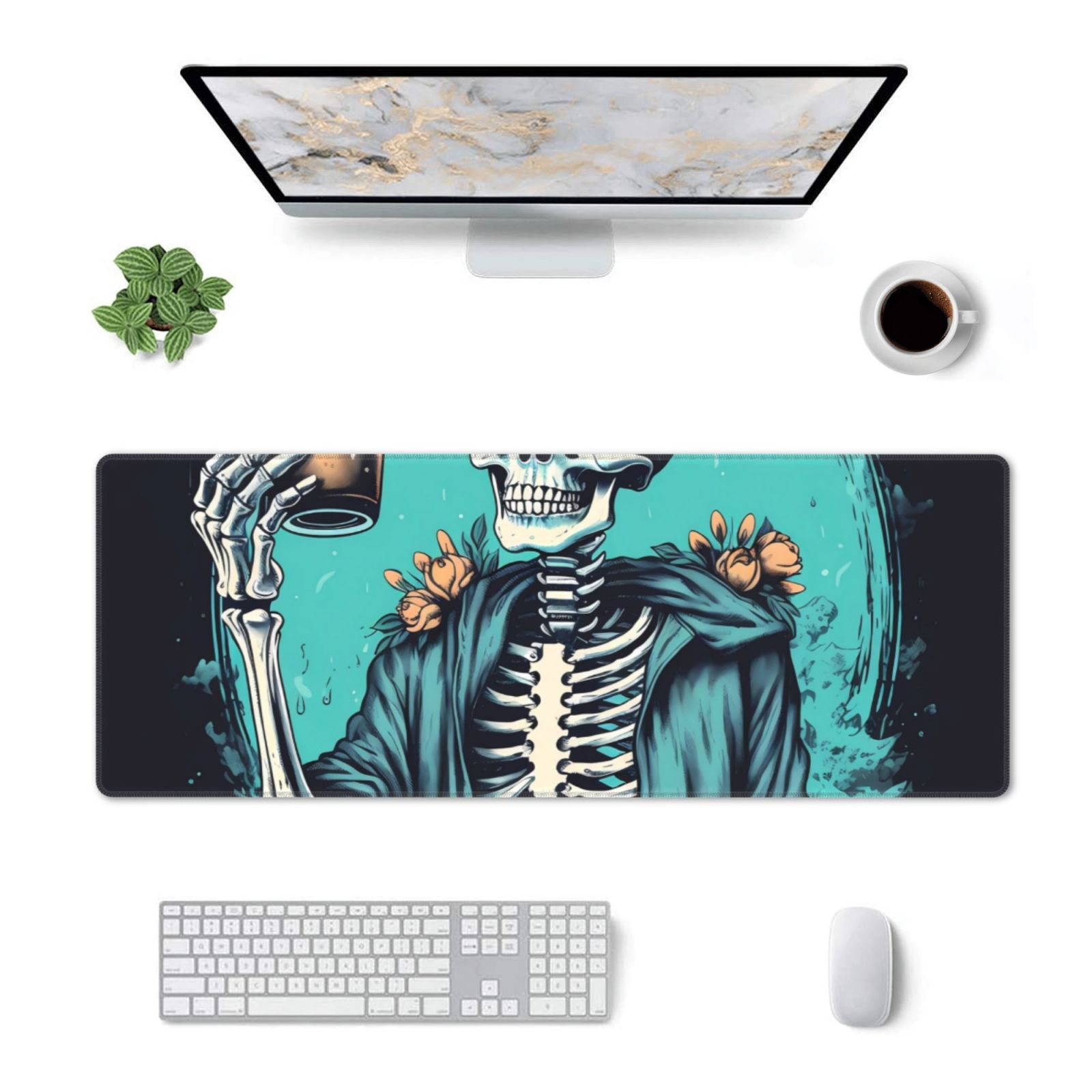 Pofeuu Vintage Skull Beer Print Desk Mat for Keyboard and Mouse ...