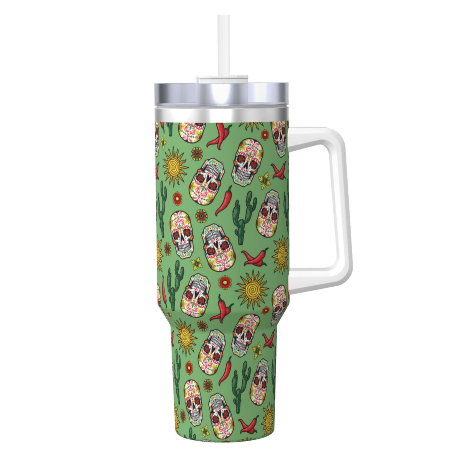 Pofeuu Vintage Sugar Skull Print 40oz Ice Bully With Handle And Straw ...