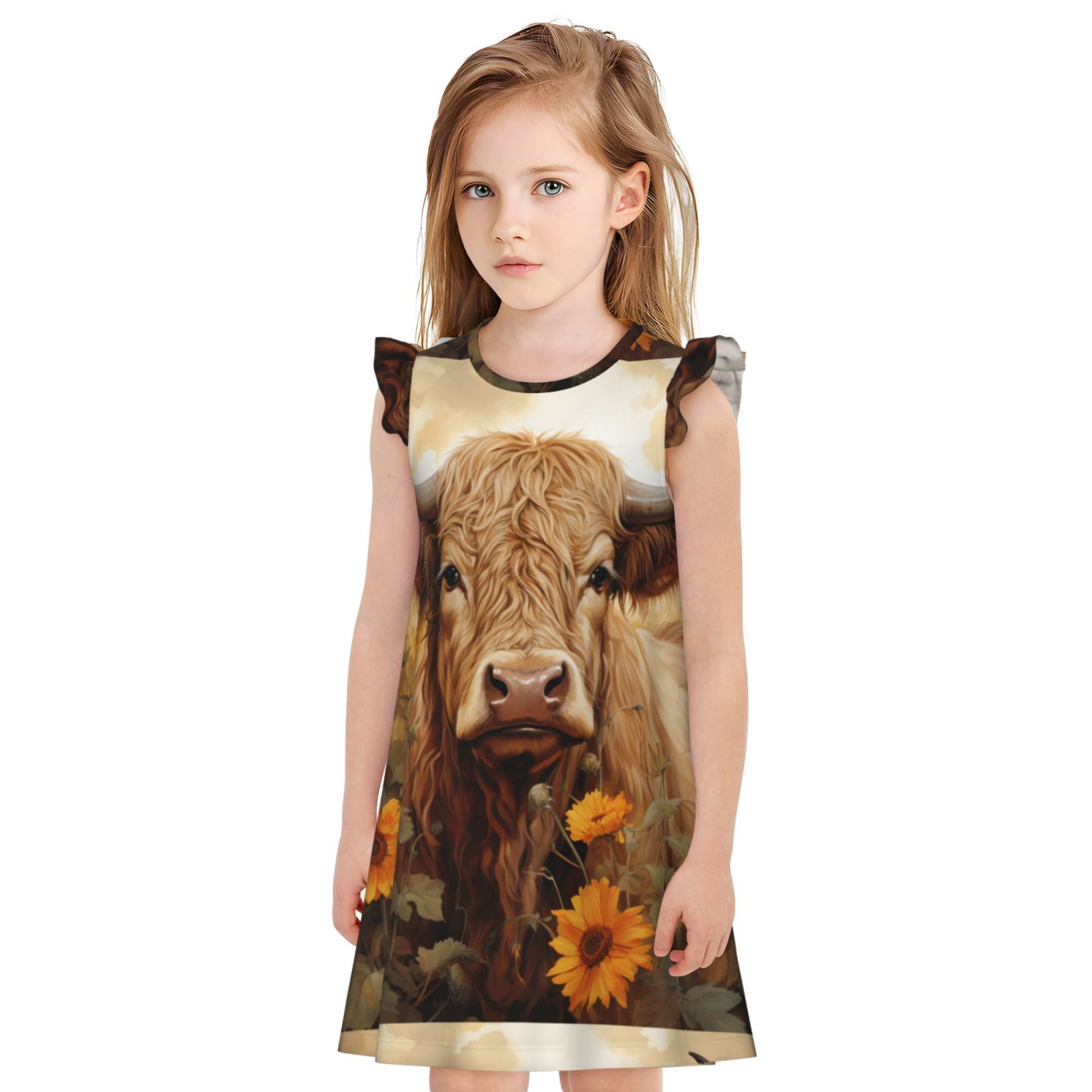 Pofeuu Vintage Sunflower Cow Print Girls Nightgowns, Nightgown Princess ...