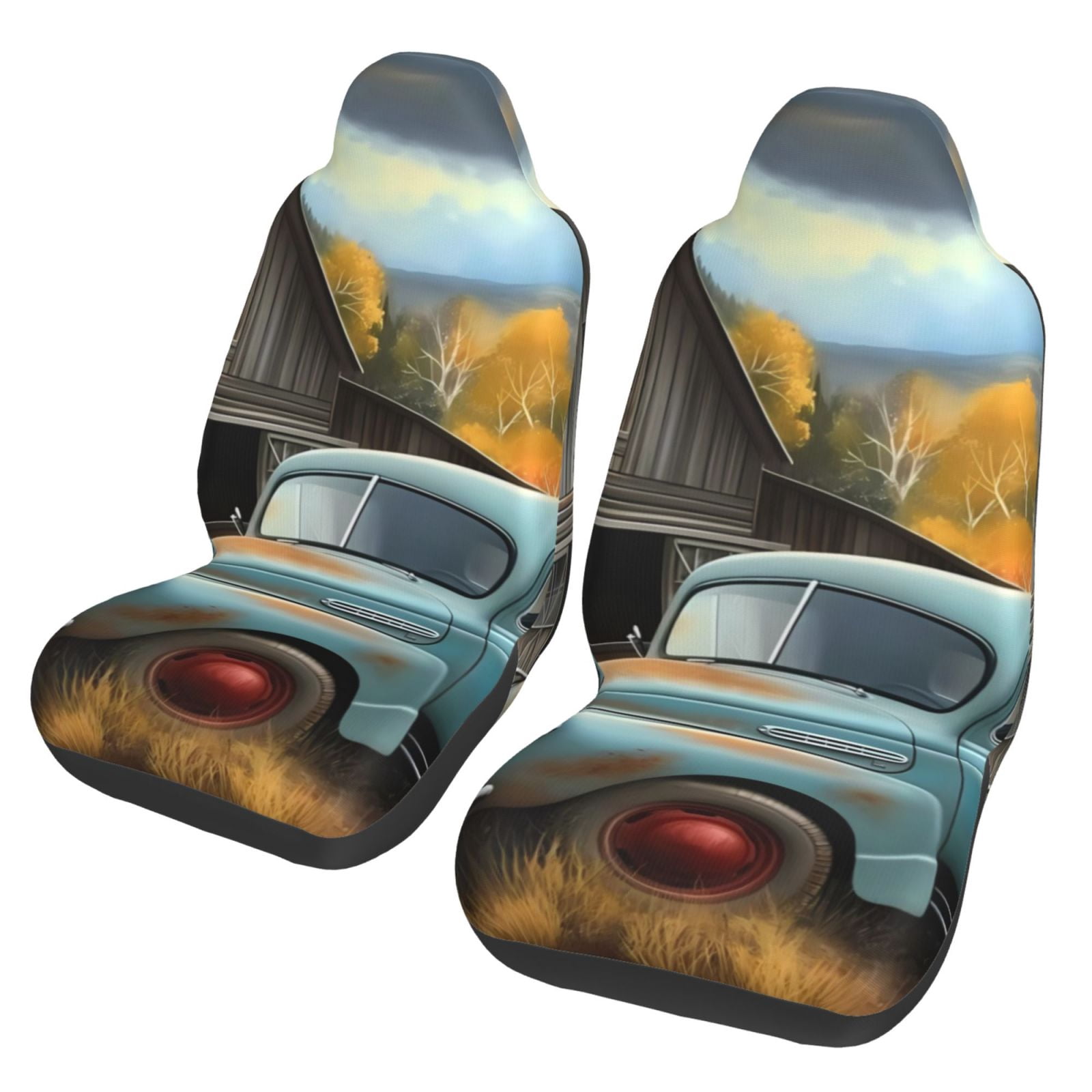 Pofeuu Vintage Truck Farm Scene Print Automotive Car Seat Covers Flat ...