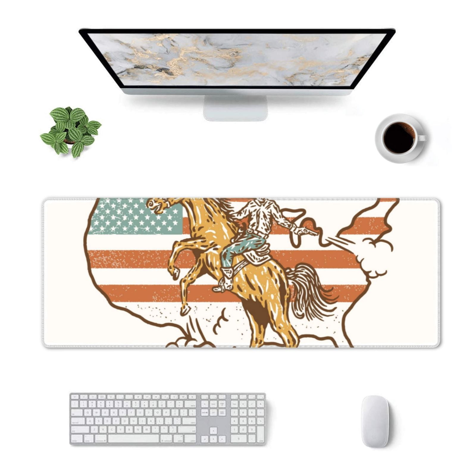 Pofeuu Vintage Wild West Cowboy Print Desk Mat for Keyboard and Mouse ...
