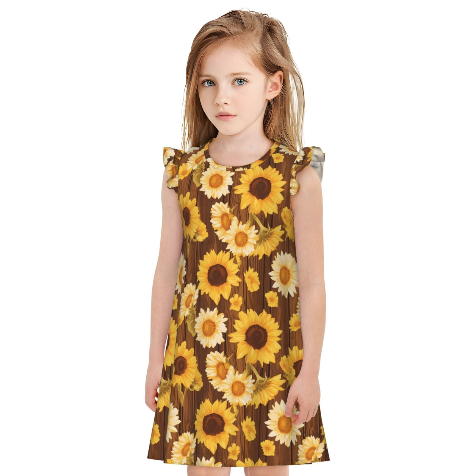 Pofeuu Vintage Wood Grain Sunflower A Print Girls Nightgowns, Nightgown ...