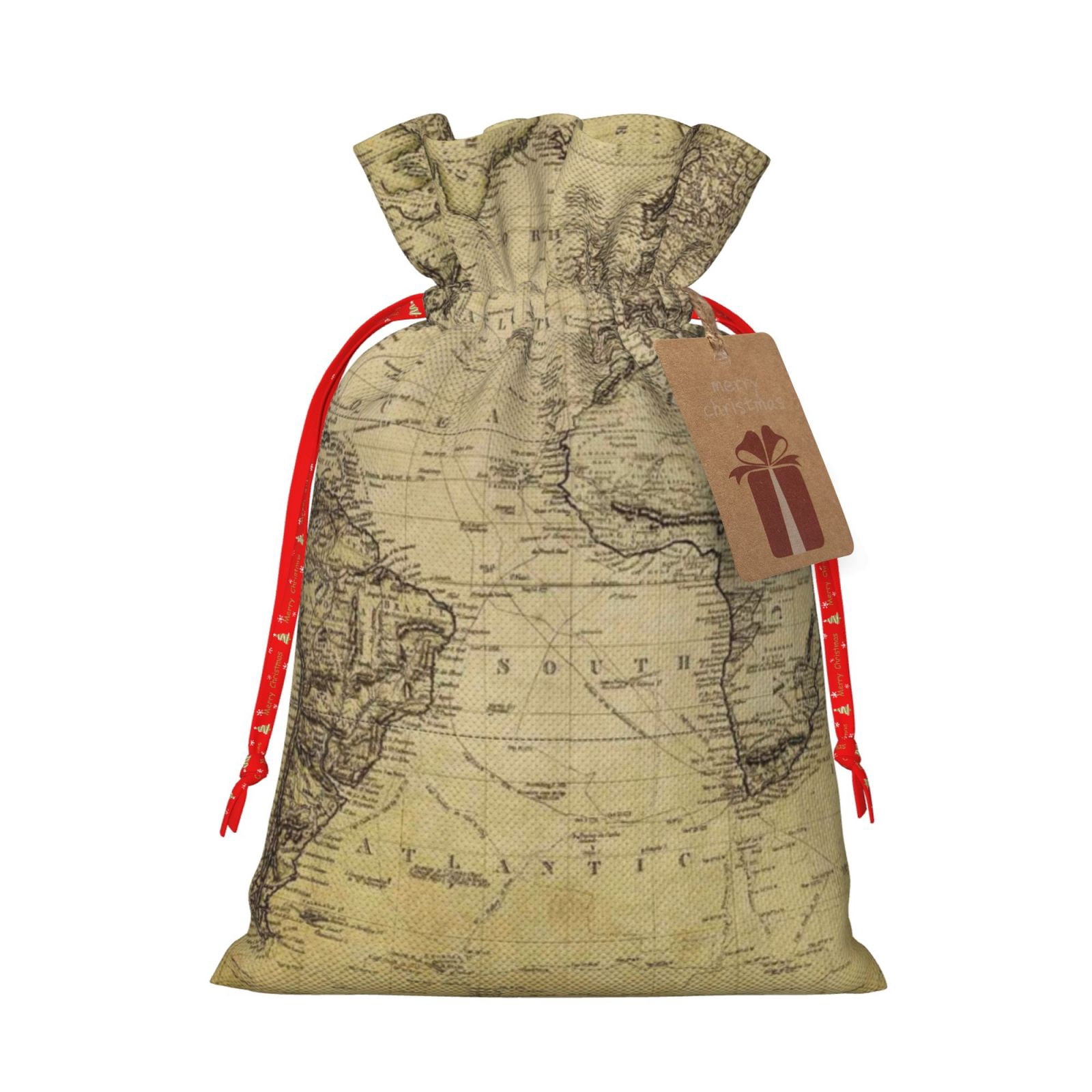 Pofeuu Vintage World Map Print Burlap Bags with Drawstrings Drawstring ...