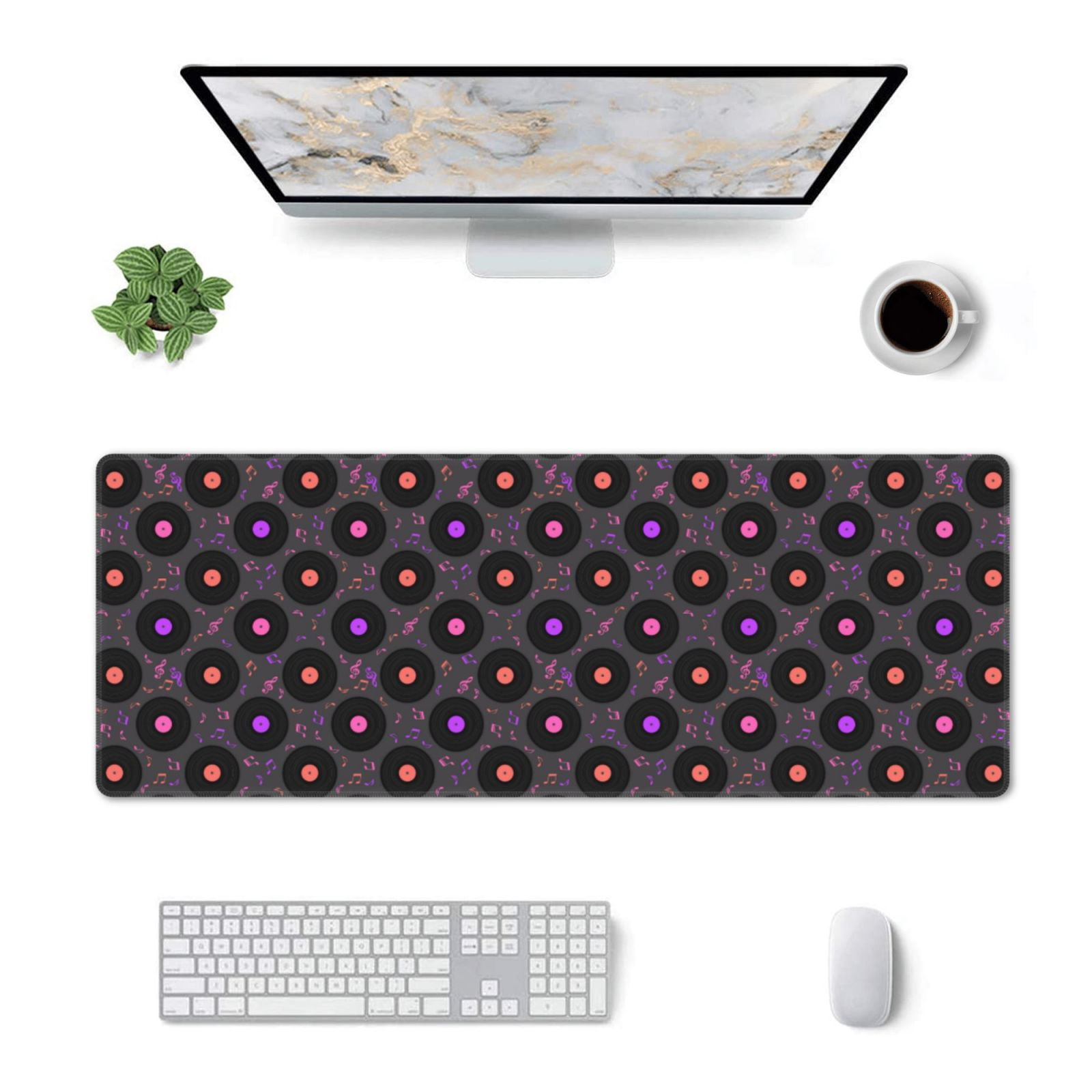 Pofeuu Vinyl Records Musical Notes Print Desk Mat for Keyboard and ...